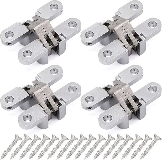 4 Pack Hidden Door Hinges for Cabinet Door, Zinc Alloy Concealed Cross ...