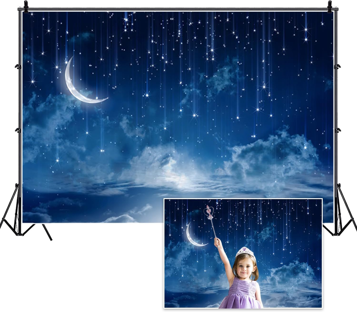 Amazon.com : TTQYFNM 7x5ft Dark Blue Night Sky Backdrop Crescent Moon ...