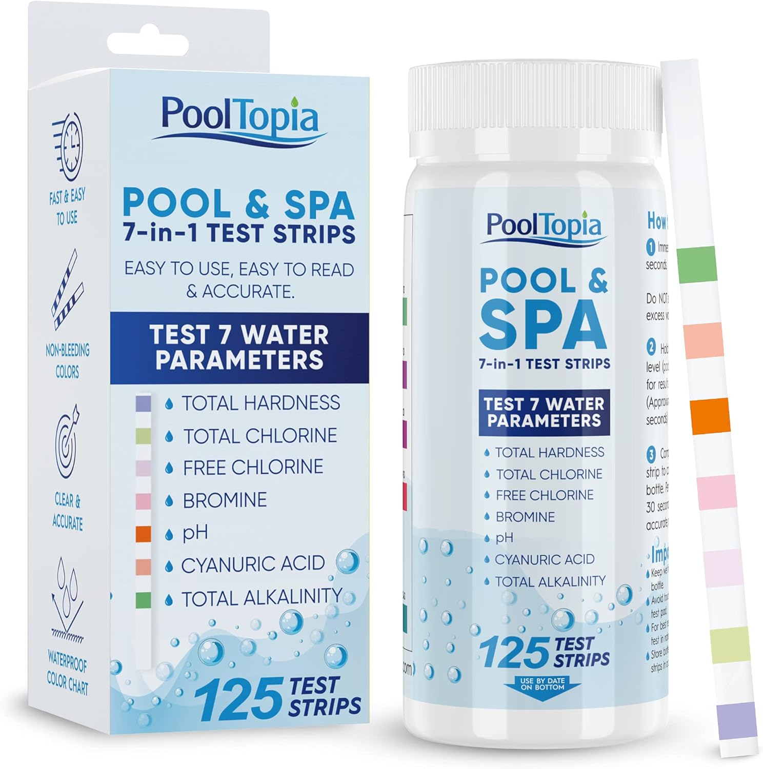 Amazon.com: PoolTopia 7-Way Pool and Spa Test Strips, 125 Strips for ...