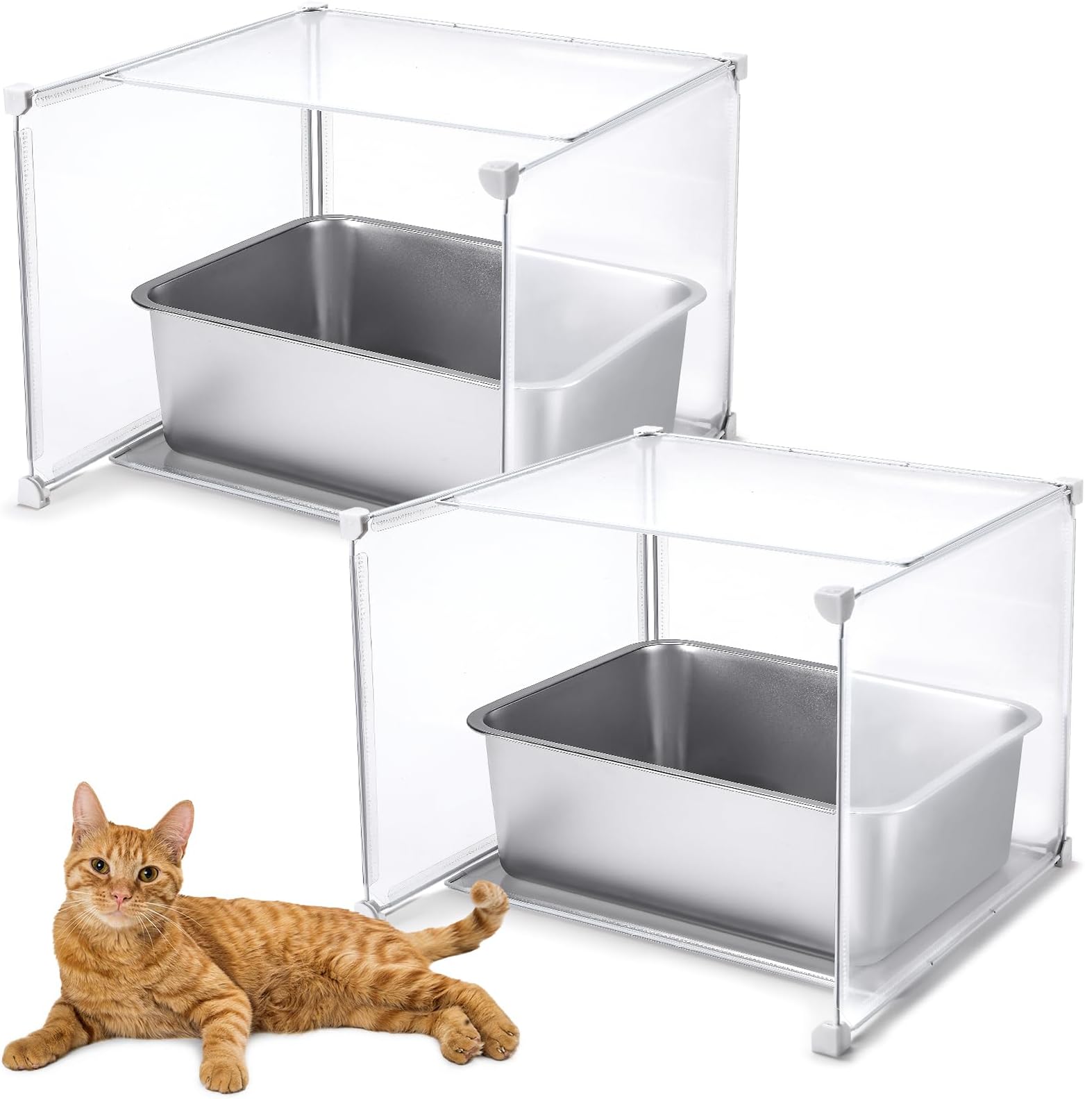 Amazon.com: Nuogo 2 Set Stainless Steel Cats Litter Box with Cover ...
