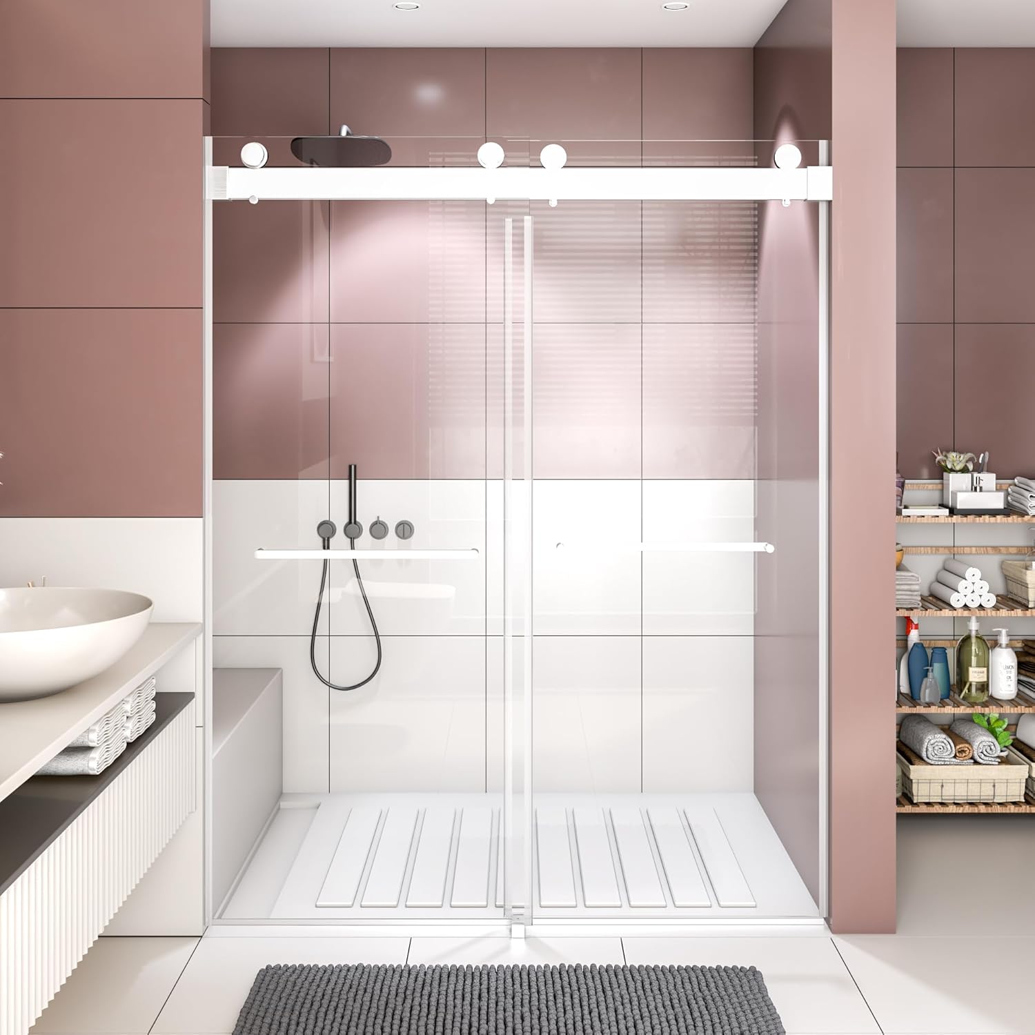 Shower Wall Panels - Matte Black Aluminum Sliding Shower Doors - Modern ...