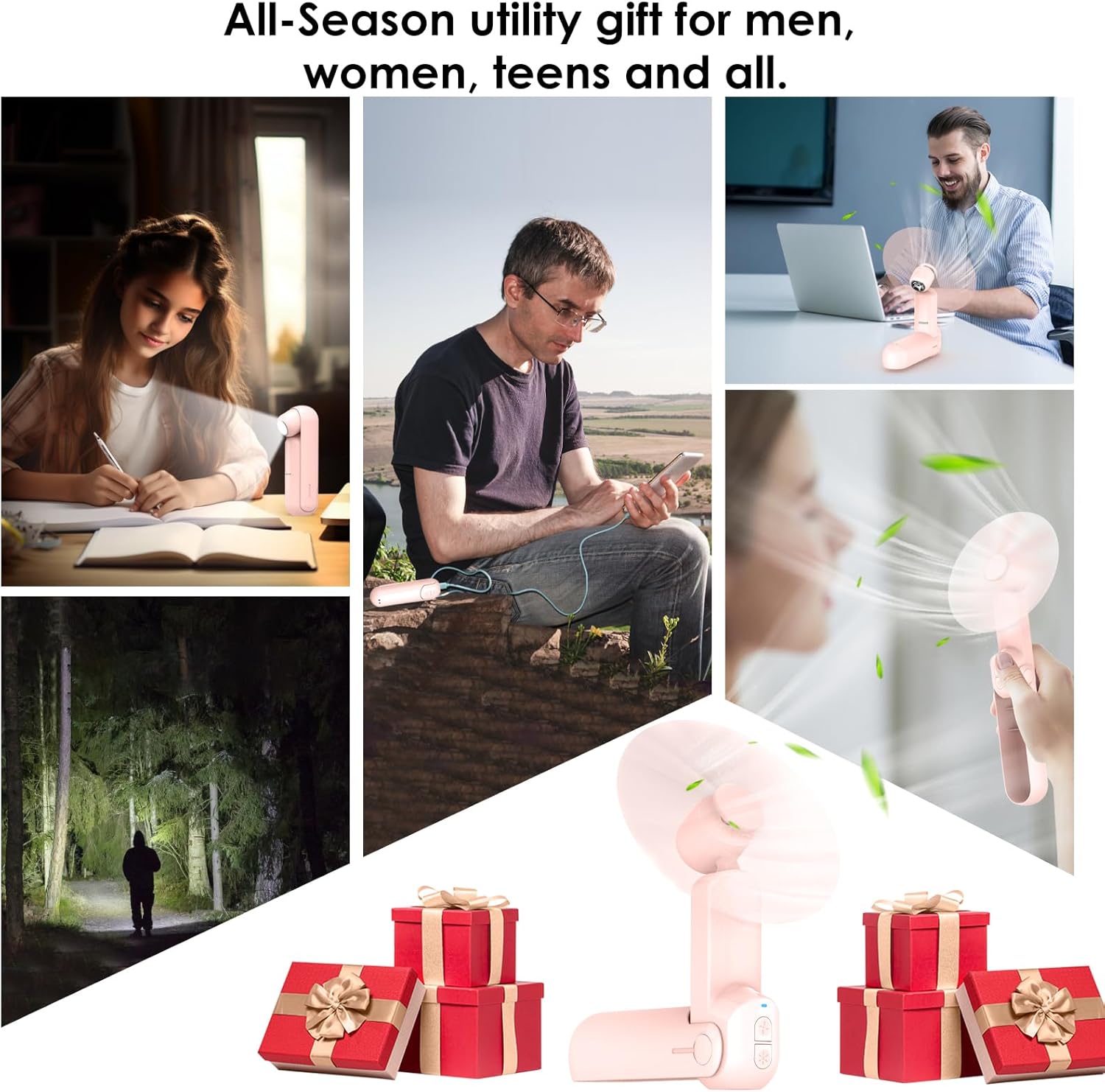 Portable Handheld Fan,4 IN 1 Personal Foldable Pocket Fan with Power ...