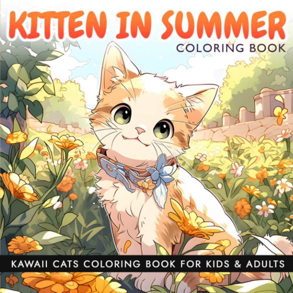 Amazon.com: Kitten in Summer Coloring Book: Kawaii Cat coloring book ...