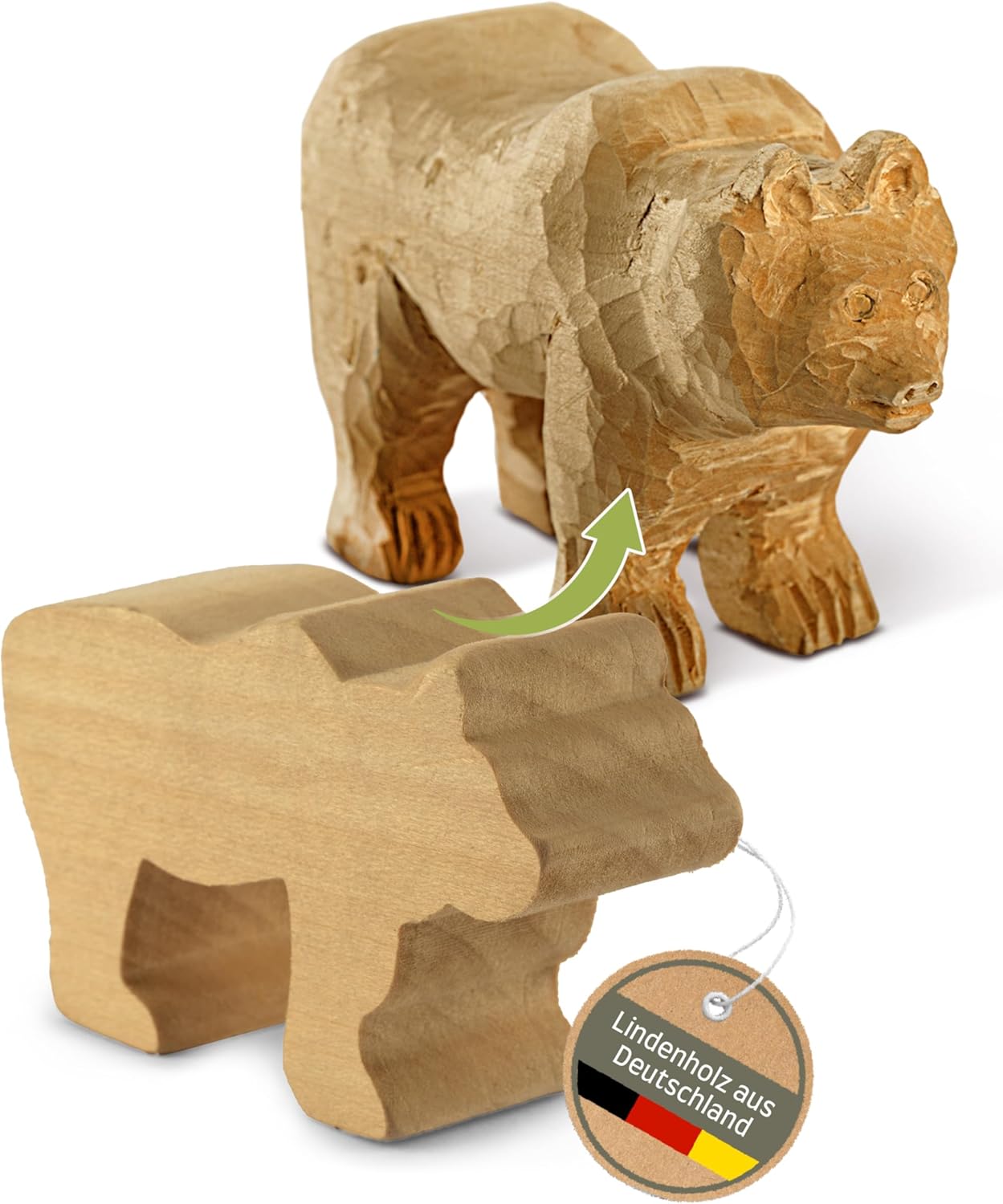 HOLZHELD Schnitzholz Rohling 1 großer Bär 11,5x7x3,5cm-Lindenholz ...