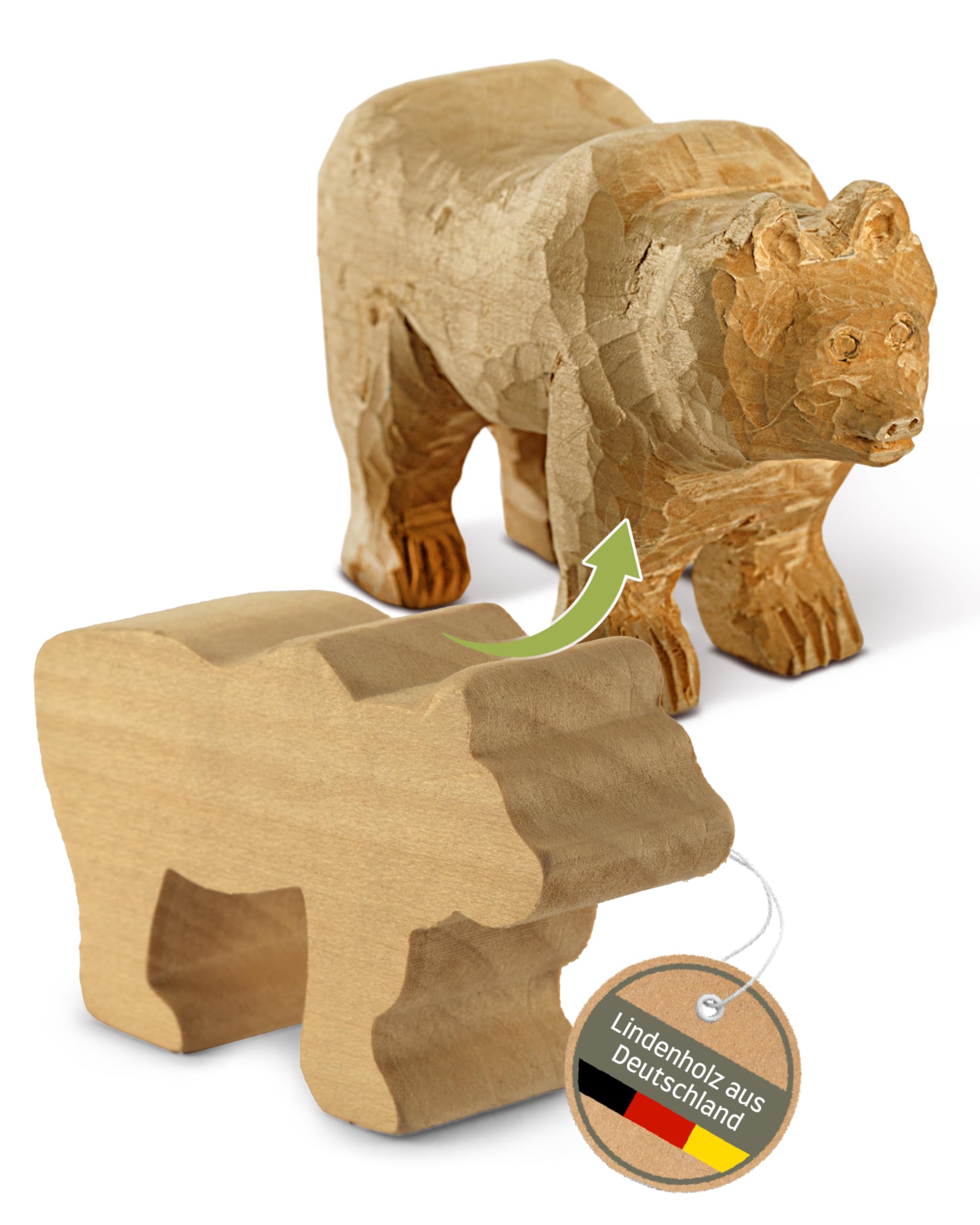 HOLZHELD Schnitzholz Rohling 1 großer Bär 11,5x7x3,5cm-Lindenholz ...