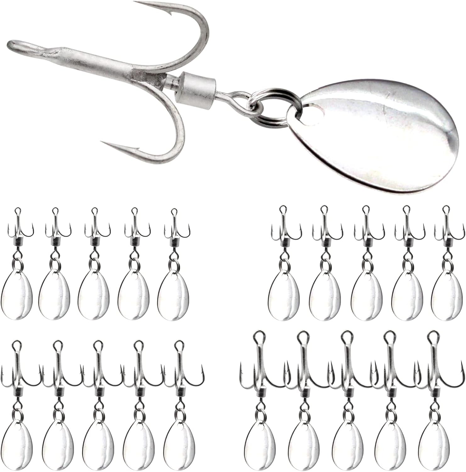 Amazon.com : Ghanneey 20pcs Treble Fishing Hooks Fishing Spinner Blades ...