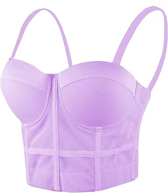 ELLACCI Women's Mesh Bustier Crop Top Push Up Corset Tops Bra Purple at ...