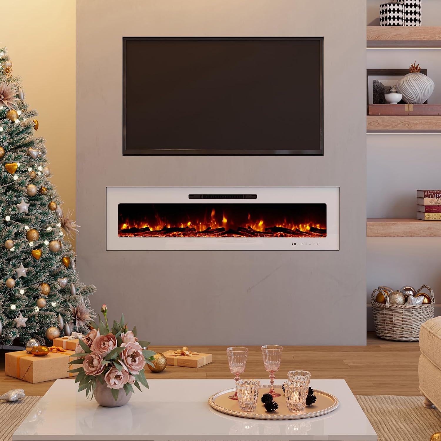 LUXOAK Chimenea eléctrica empotrada y montada en la pared de 50 ...