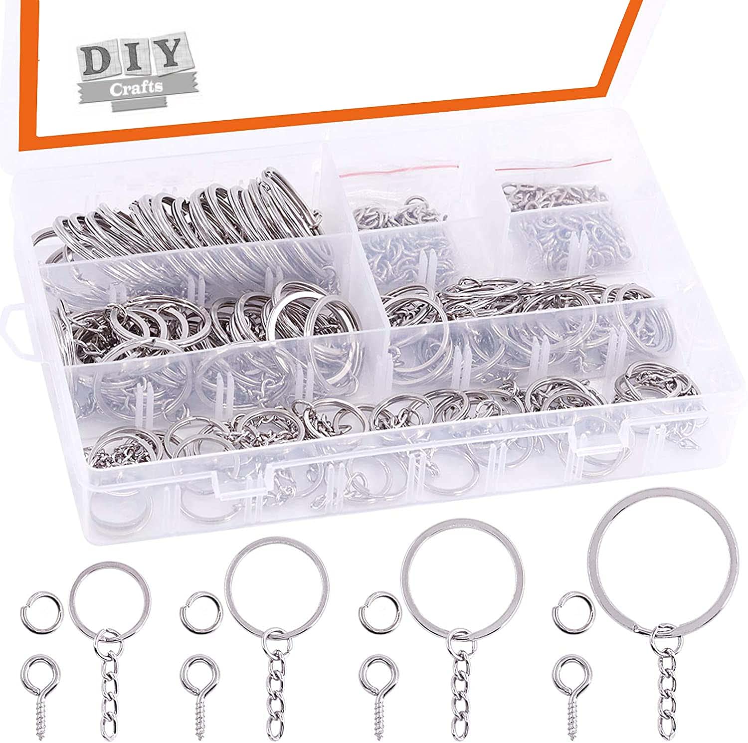 DIY Crafts Sliver Key Chain Rings Kit, Keychain Rings with Chain and ...