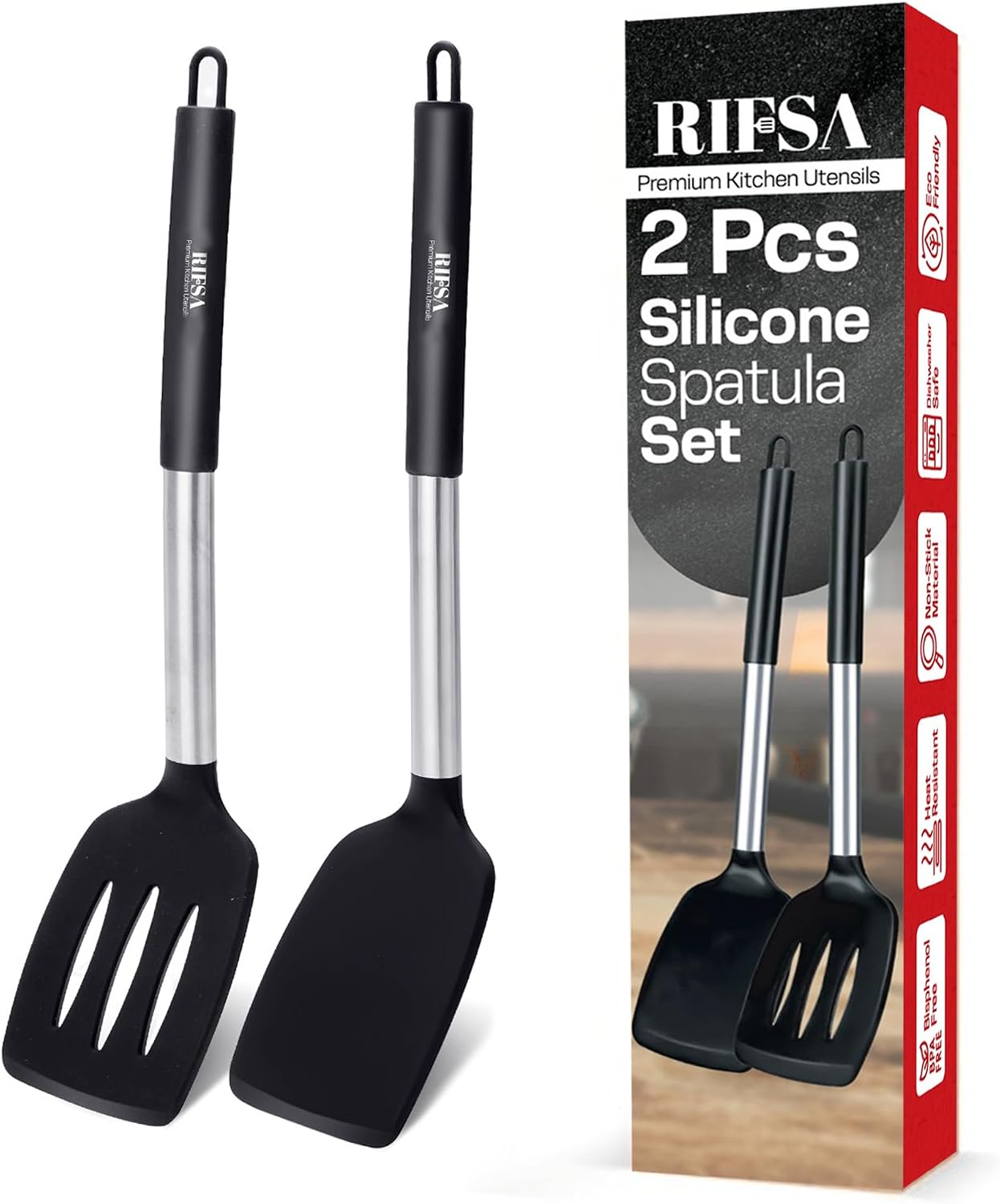 Amazon.com: Silicone Spatula Set - Pack of 2 Non Stick Slotted Kitchen ...