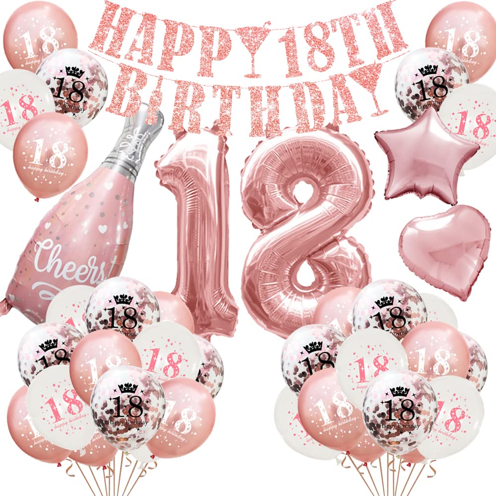 Buy 18th Birthday Decorations for Girls Rose Gold Happy Birthday Banner ...