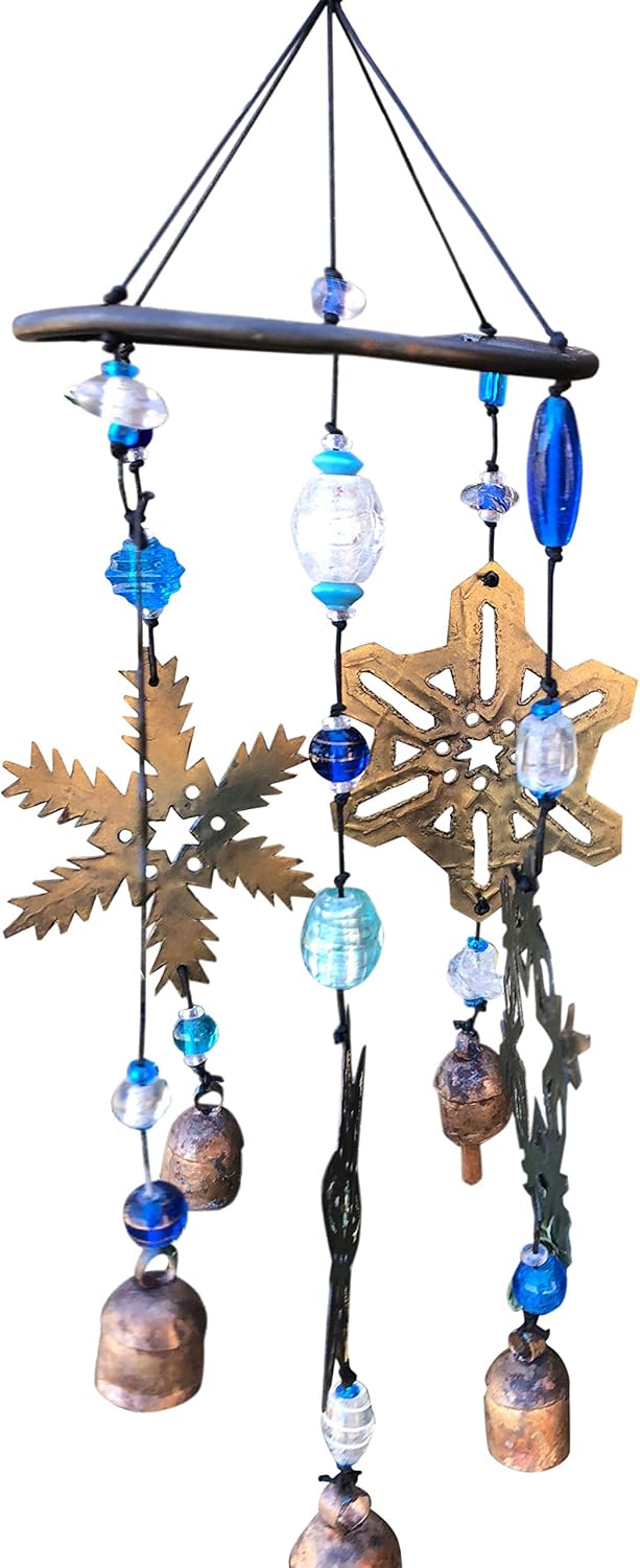 Amazon.com : Snowflakes Falling Glass Beads and Bells 26 in Long Wind ...