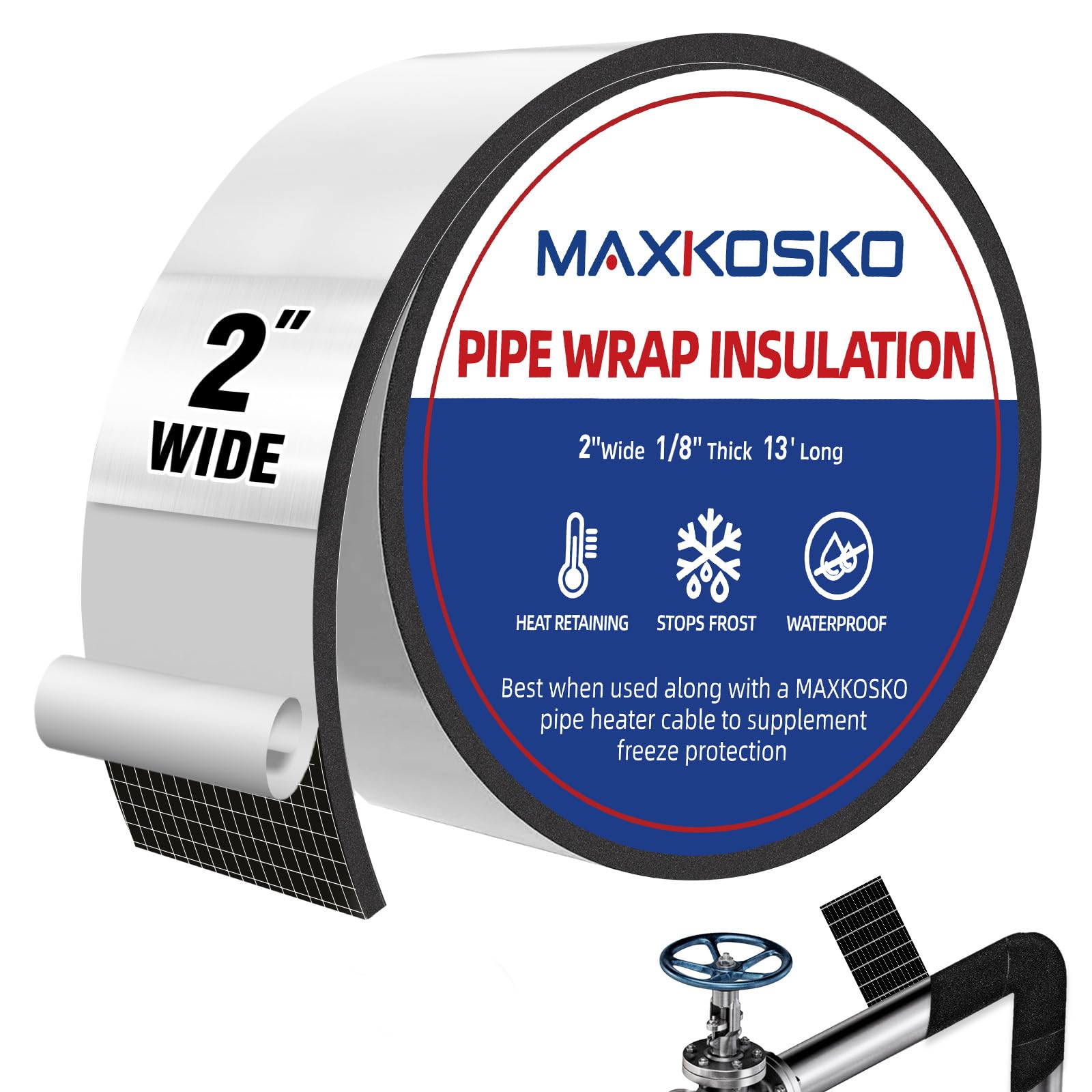 MAXKOSKO Pipe Insulation Tape, 13 FT x 2 Inch Outdoor Water Pipe Wrap ...