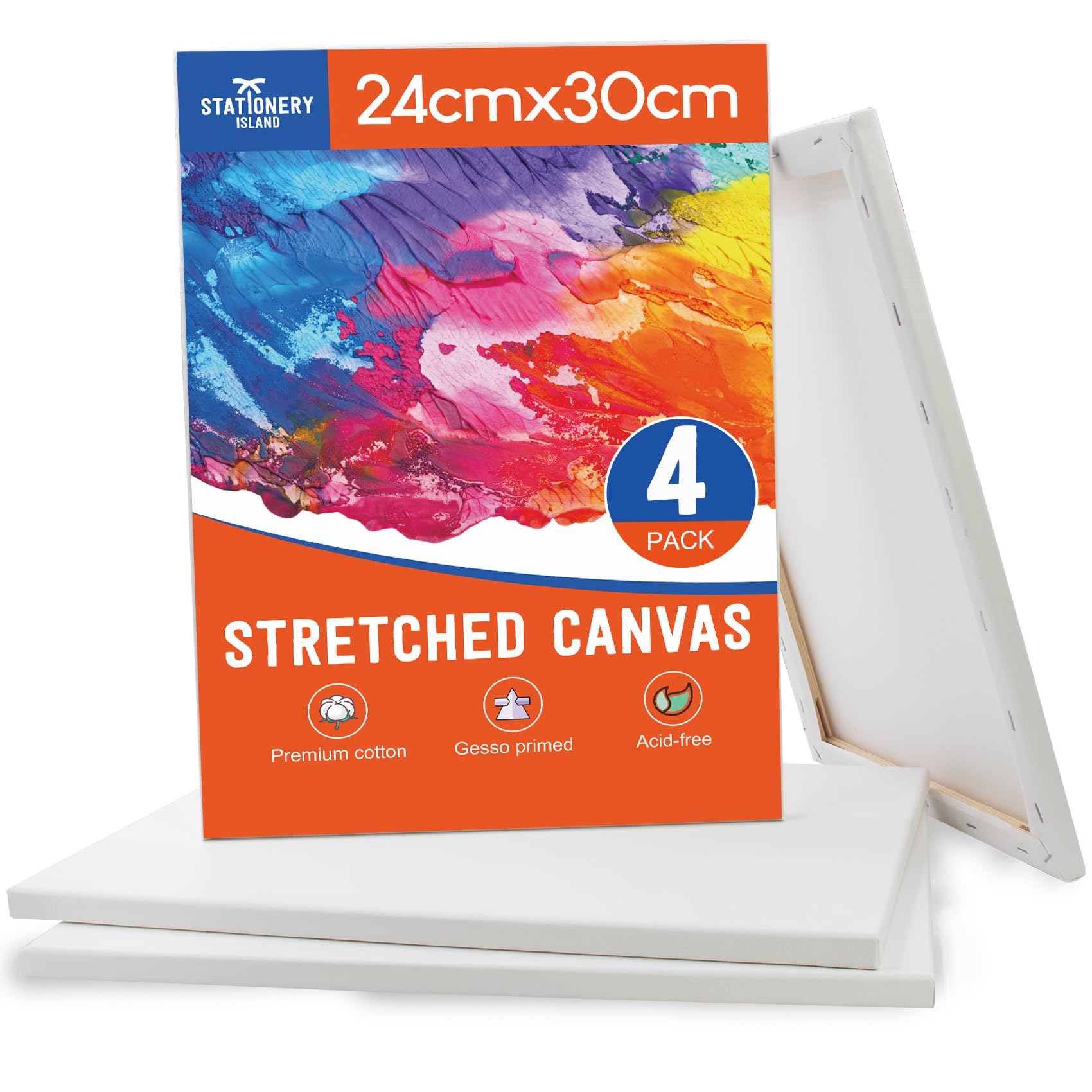 STATIONERY ISLAND 24x30cm Stretched Canvas 4 Pack, A4 Canvas for ...