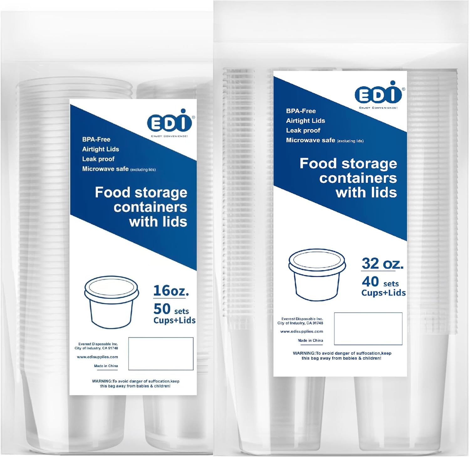 Amazon.com: EDI [16 OZ, 50 Sets and 32 OZ, 40 Sets Plastic Deli Food ...