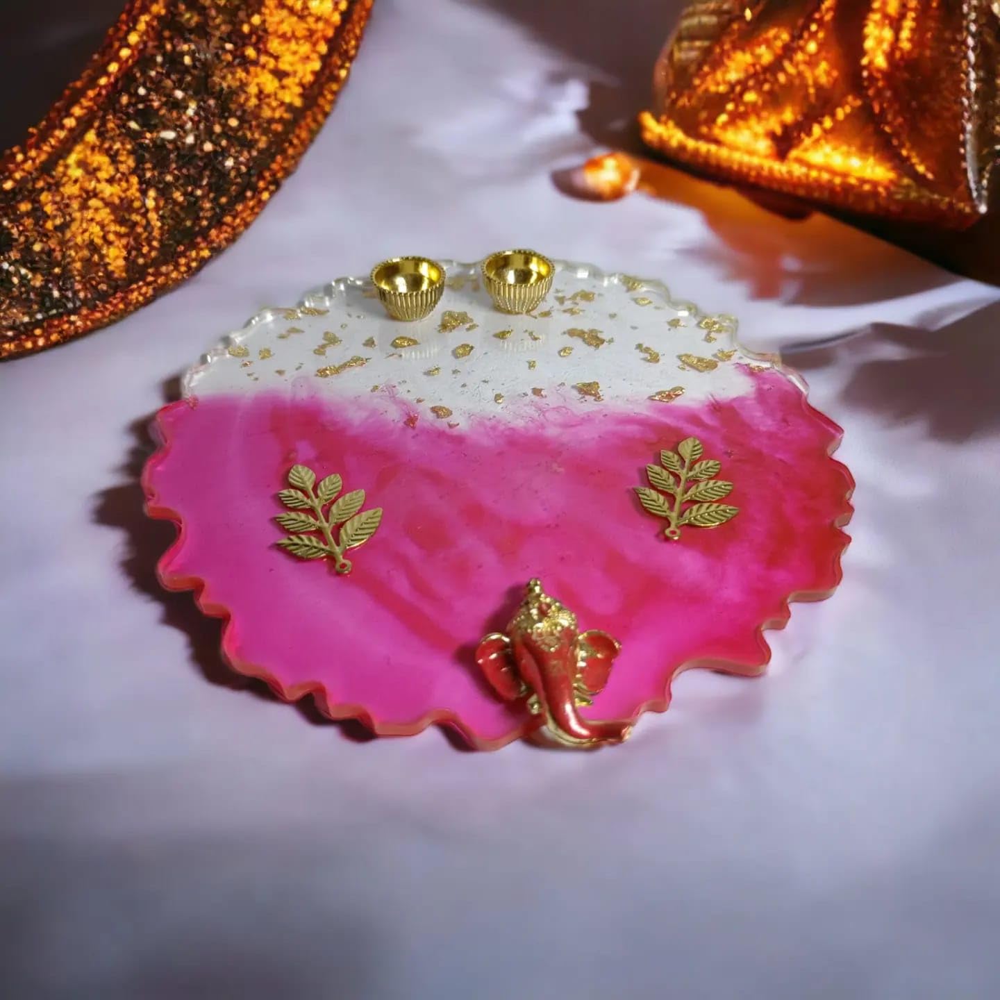 Hath Shala Handmade Resin Pooja Thali 8 inch, Aarti Thali, Religious ...