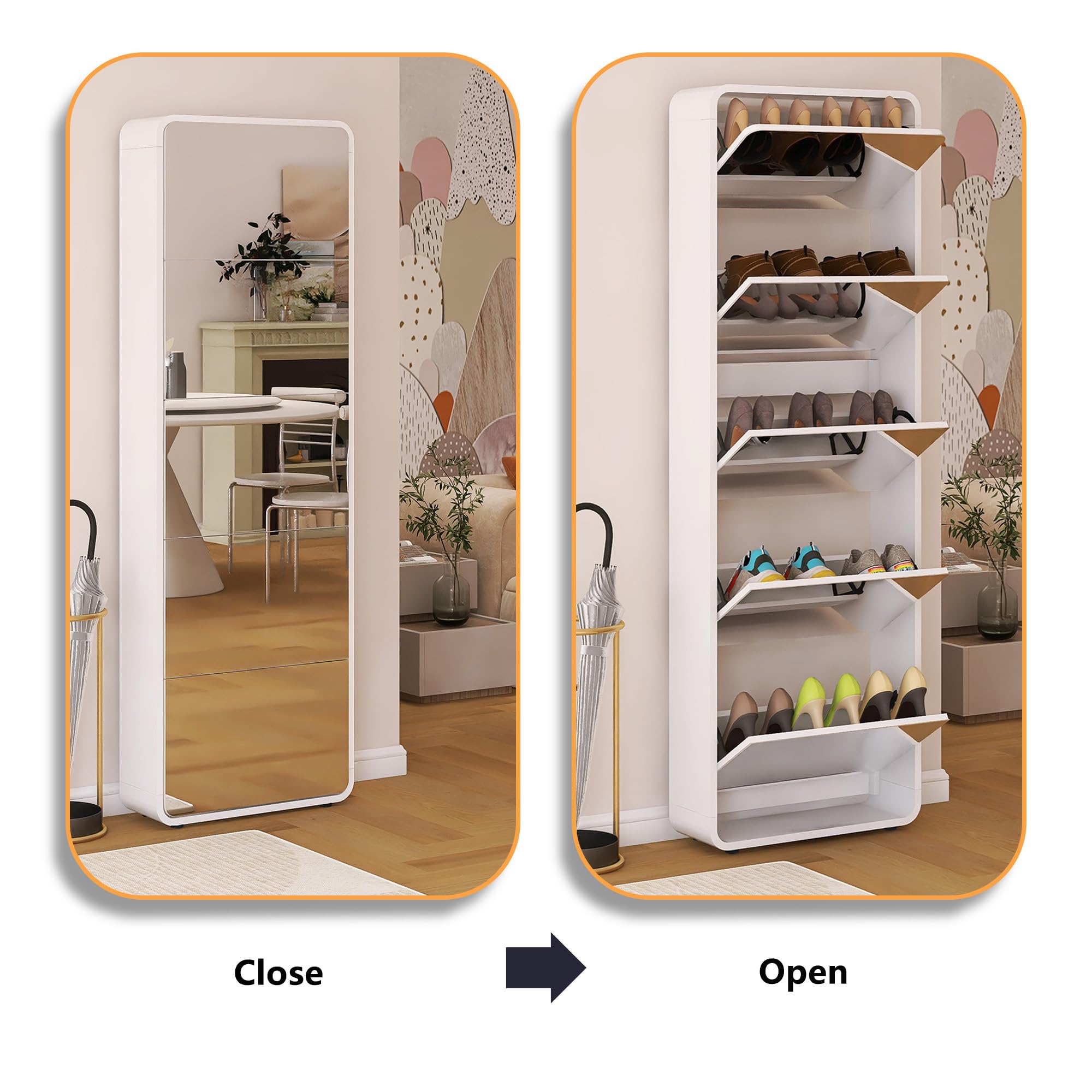 Shoe Storage Cabinet for Entryway,5 Tier Full Length Mirror Shoe ...