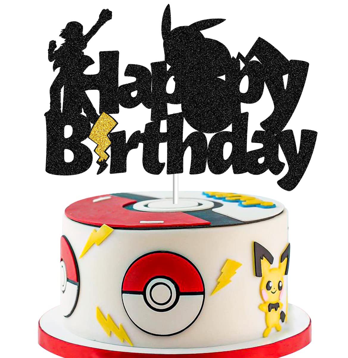 QUTANA Pikachu Happy Birthday Cake Topper Cartoon Theme Party Cake ...