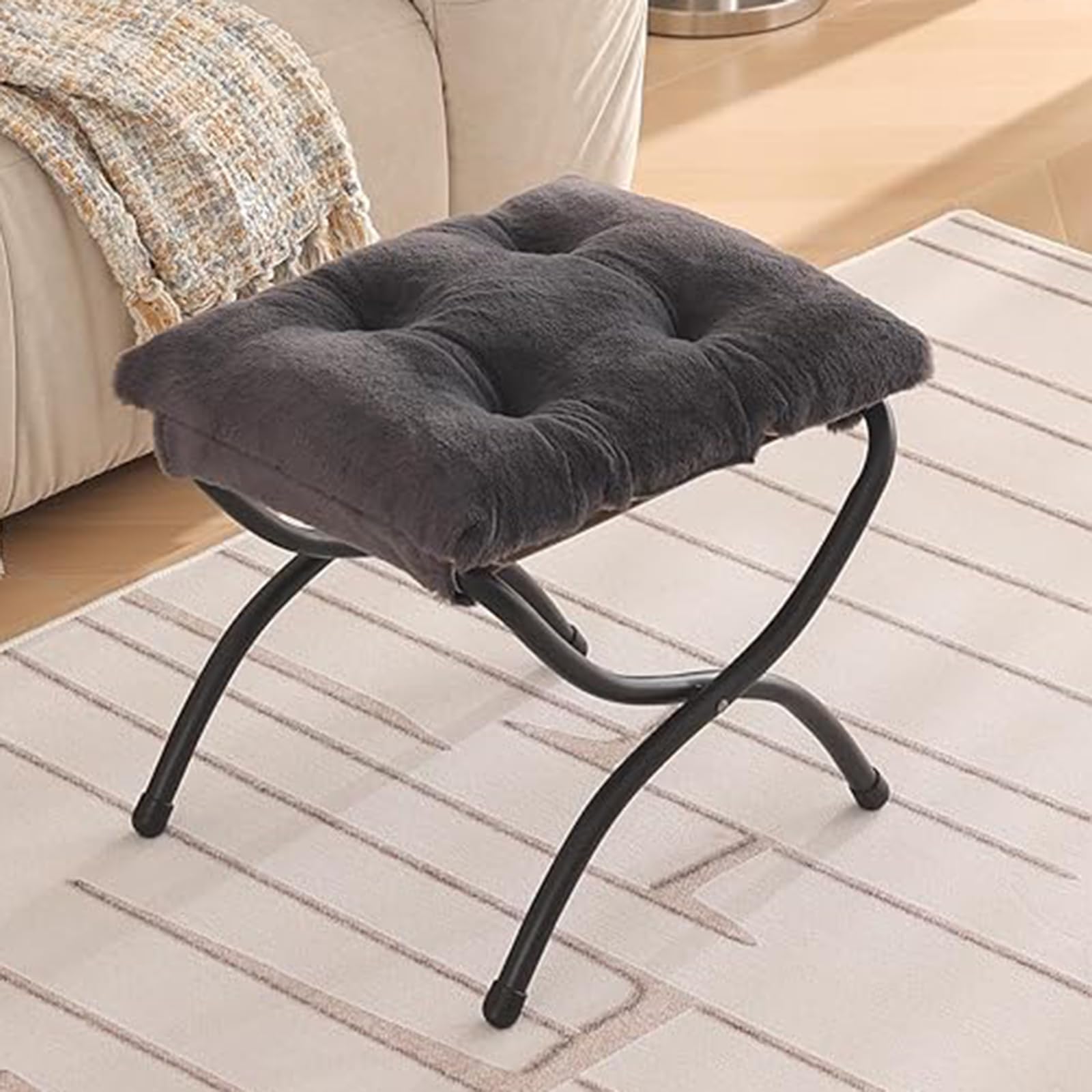 Welnow Folding Foot Stool, Upholstered Small Accent Ottoman with ...