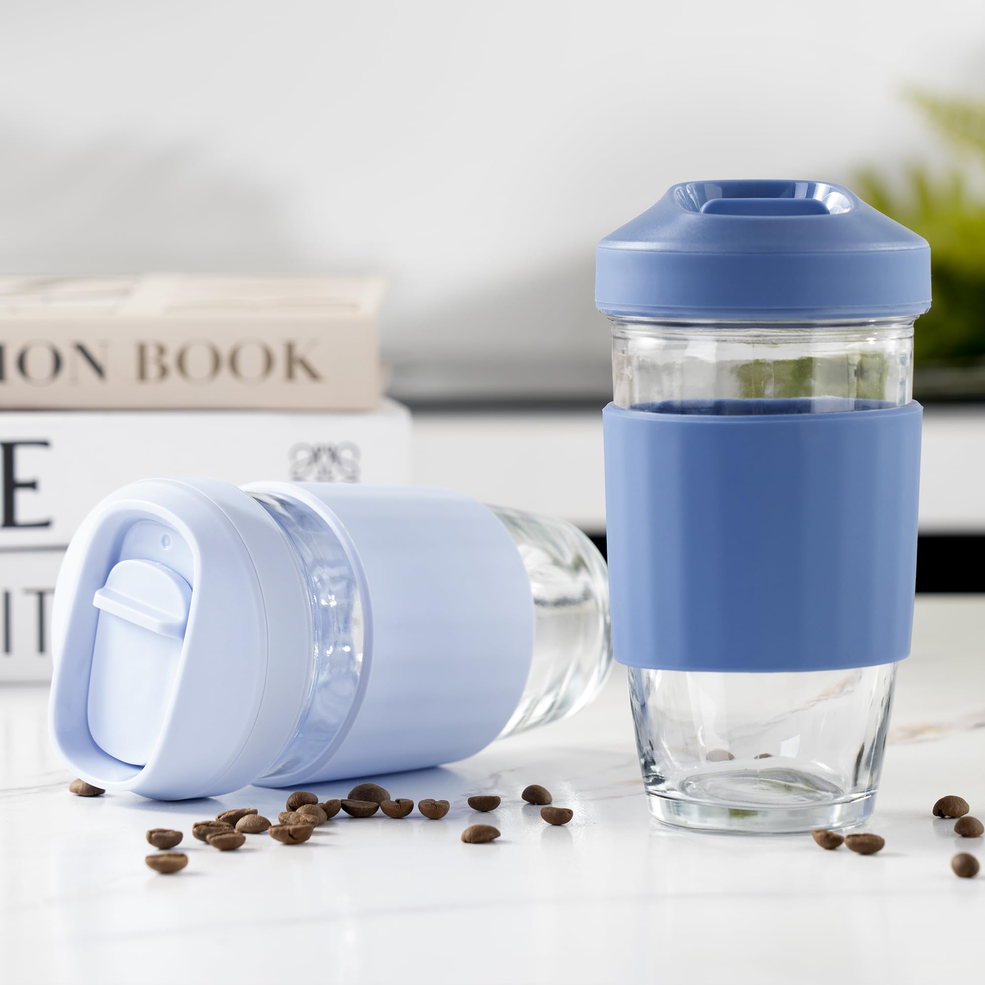 EasyWare - Juego de 2 Termos de Vidrio grueso, Reutilizable con tapa ...