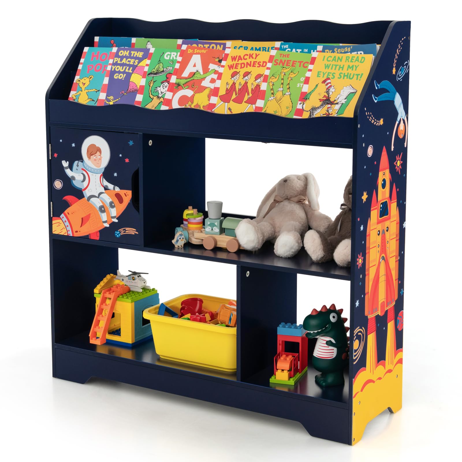 COSTWAY Kids Storage Unit, Toy and Book Organizer with Bookshelf ...
