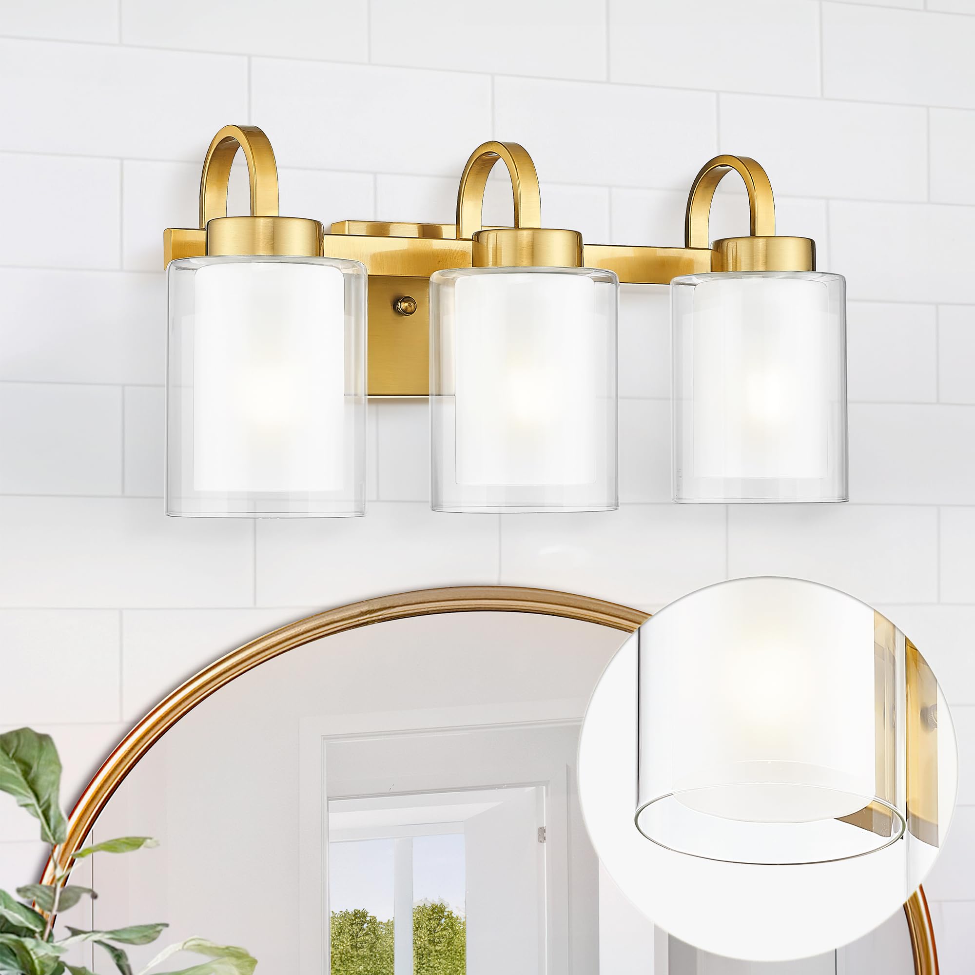 TENGXIN 3-Light Bathroom Vanity Light, Brushed Gold Vanity Light Over ...