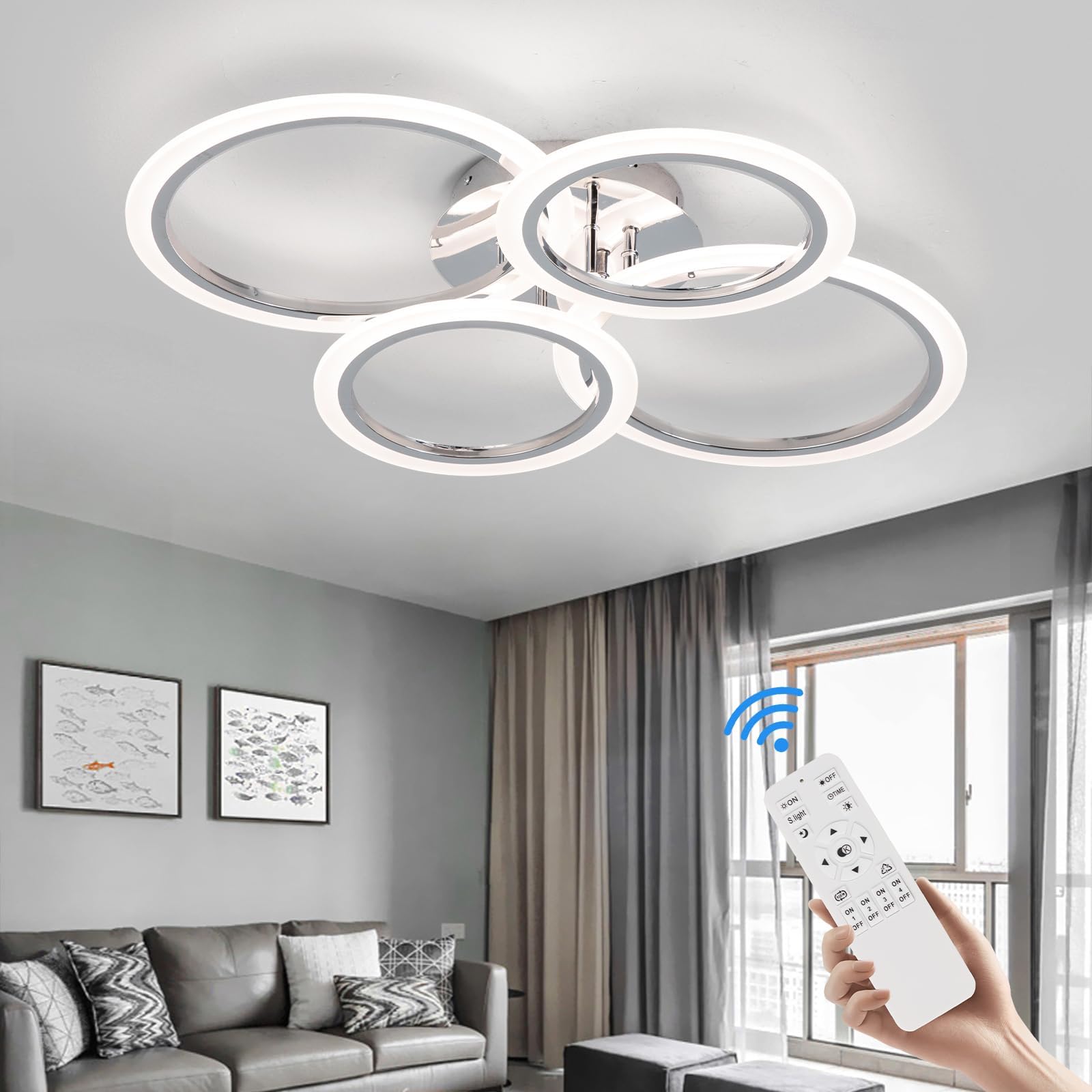 Vloitgol Modern LED Ceiling Light Fixture, 4 Rings Dimmable Flush Mount ...