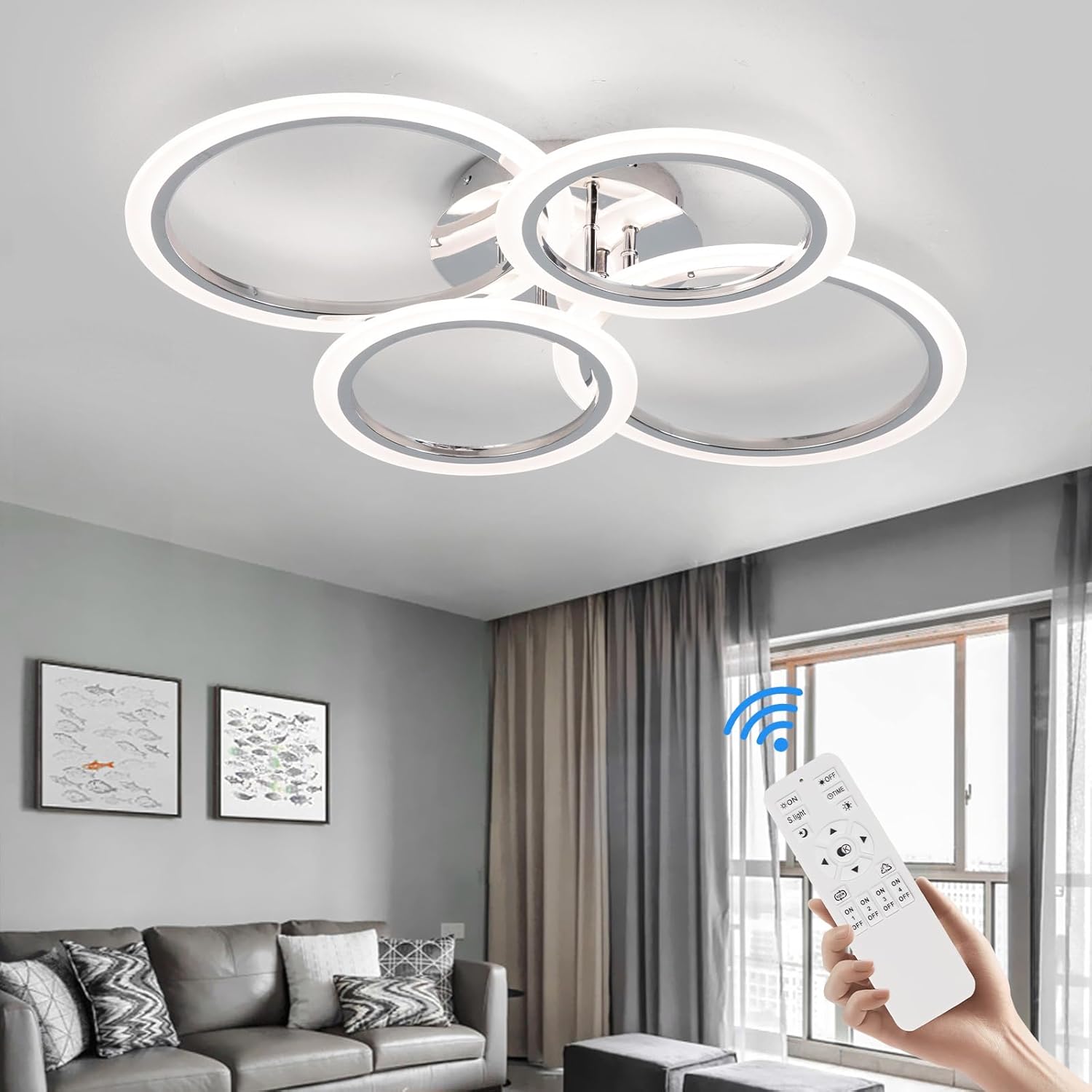 Vloitgol Modern LED Ceiling Light Fixture, 4 Rings Dimmable Flush Mount ...