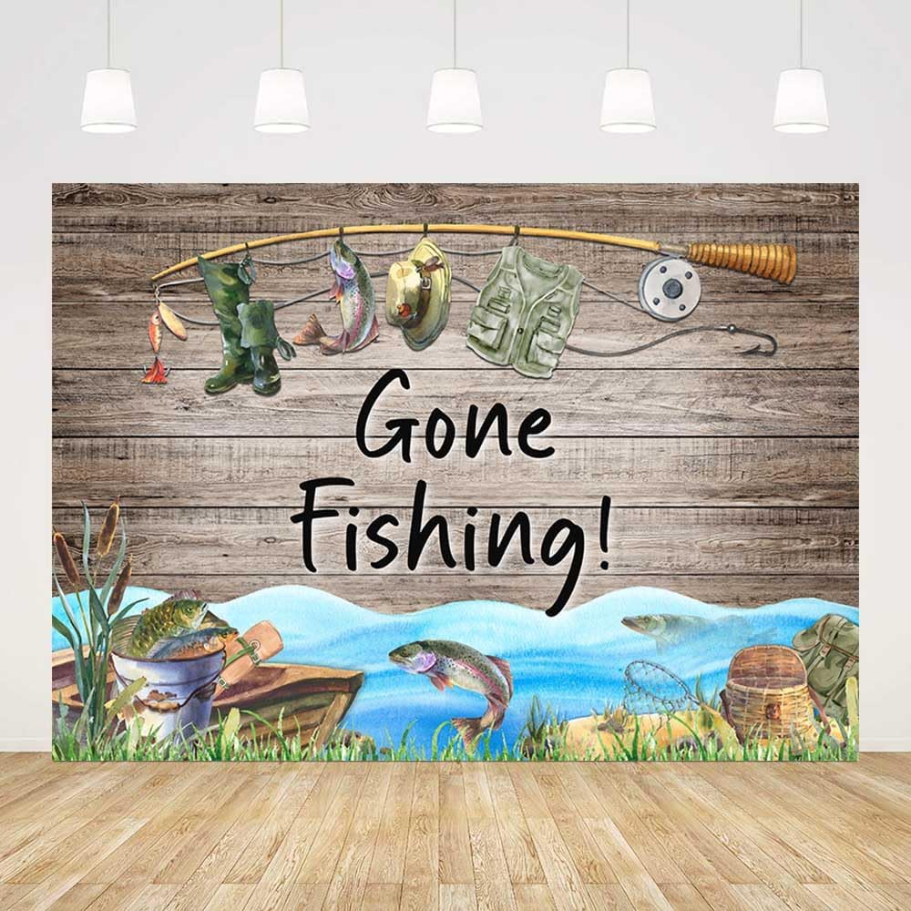Amazon.com : AIBIIN 7x5ft Rustic Wood Fishing Backdrop - Gone Fishing ...