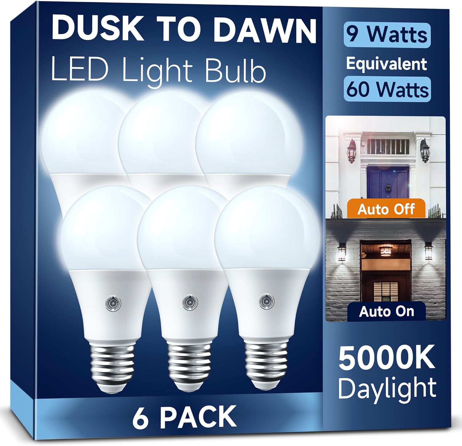 UNILAMP Dusk to Dawn Light Bulbs Outdoor 60 Watt Equivalent, 9W Dusk to ...