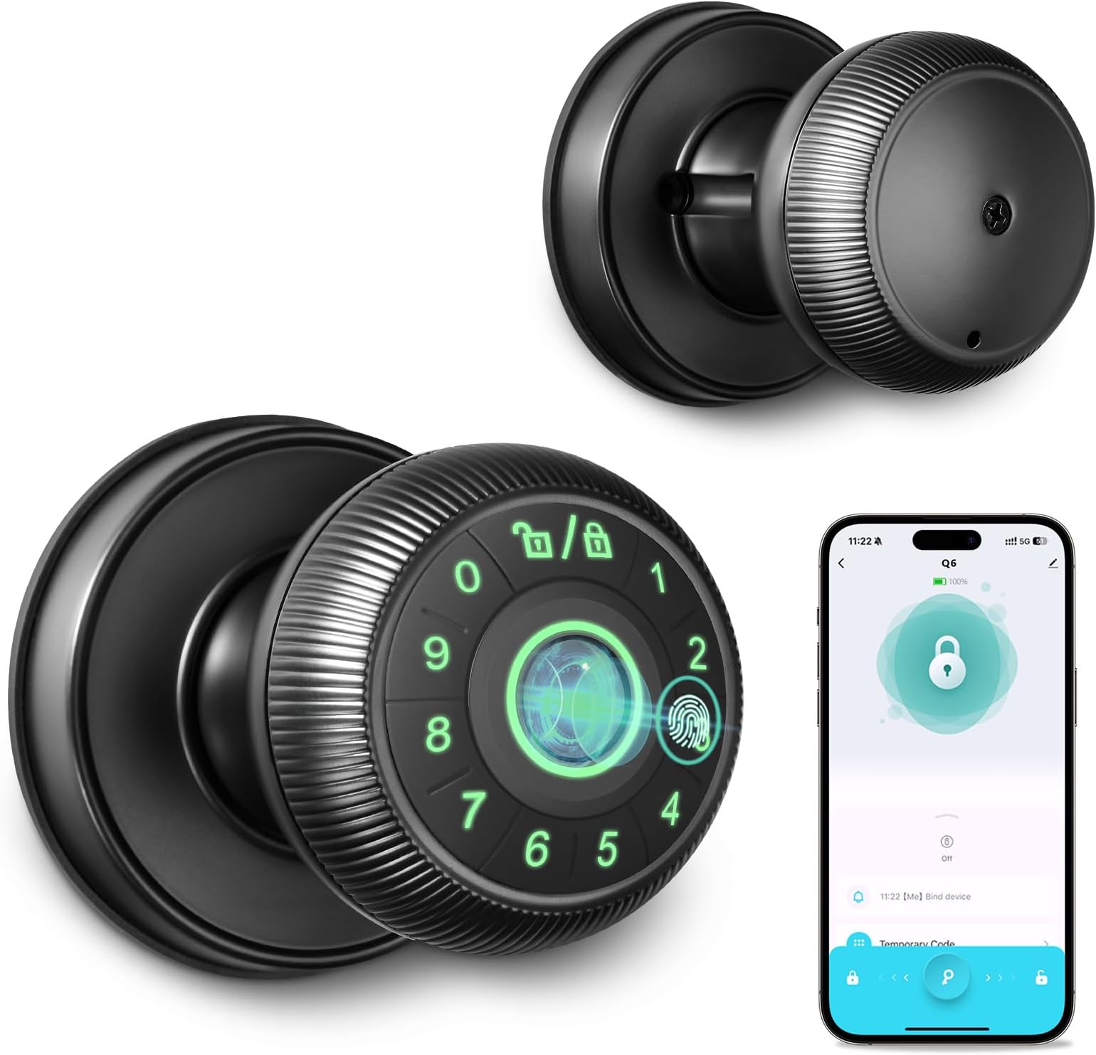 GHome Smart 4-in-1 Smart Door Knob Fingerprint Door Lock with Keypad ...