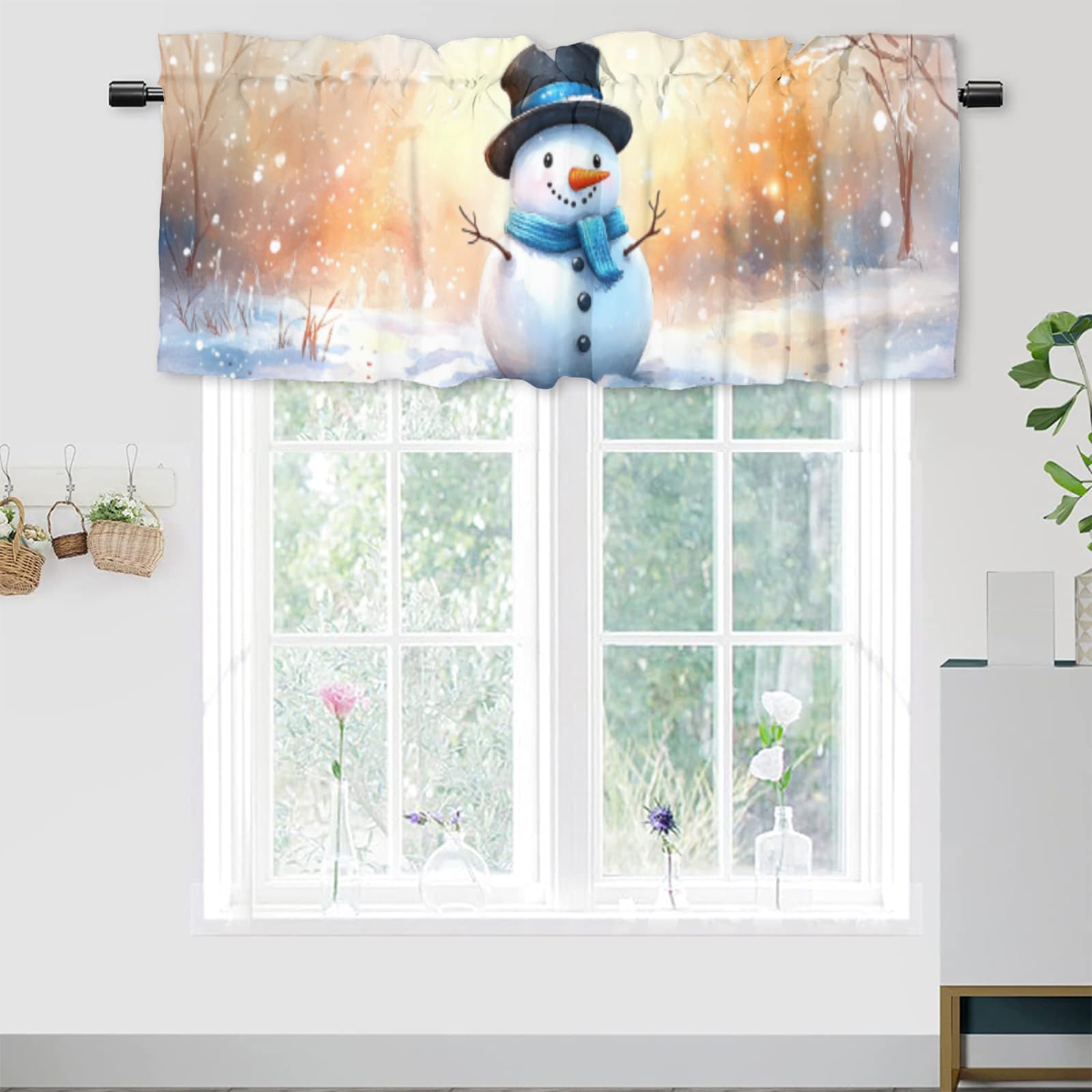 Amazon.com: DLS1GKER Merry Christmas Winter Snowman Valances for ...