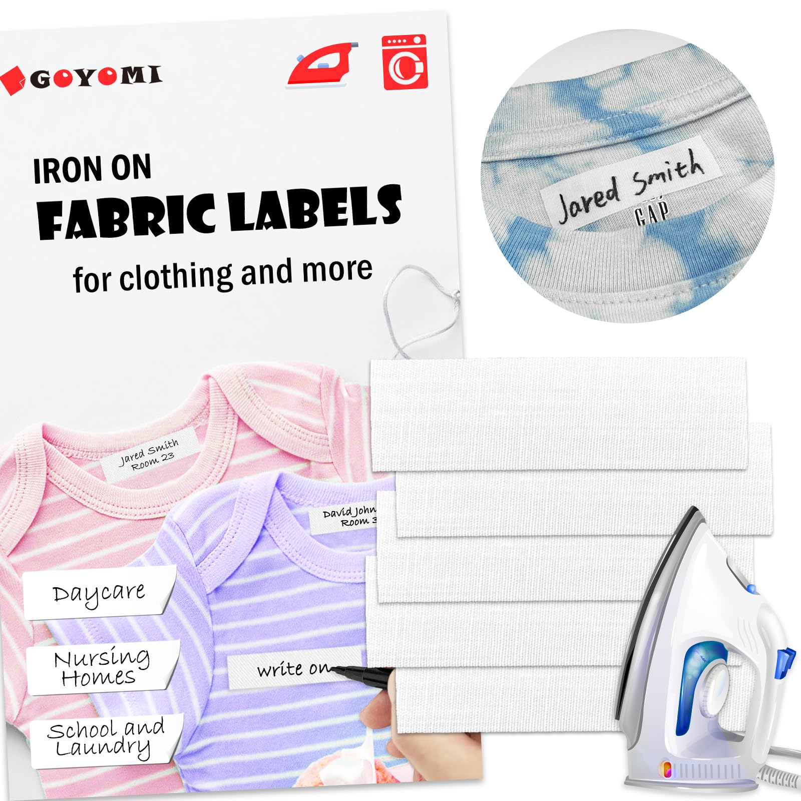 Amazon.com : 200 Pcs Writable Iron on Clothing Labels, Fabric Labels ...