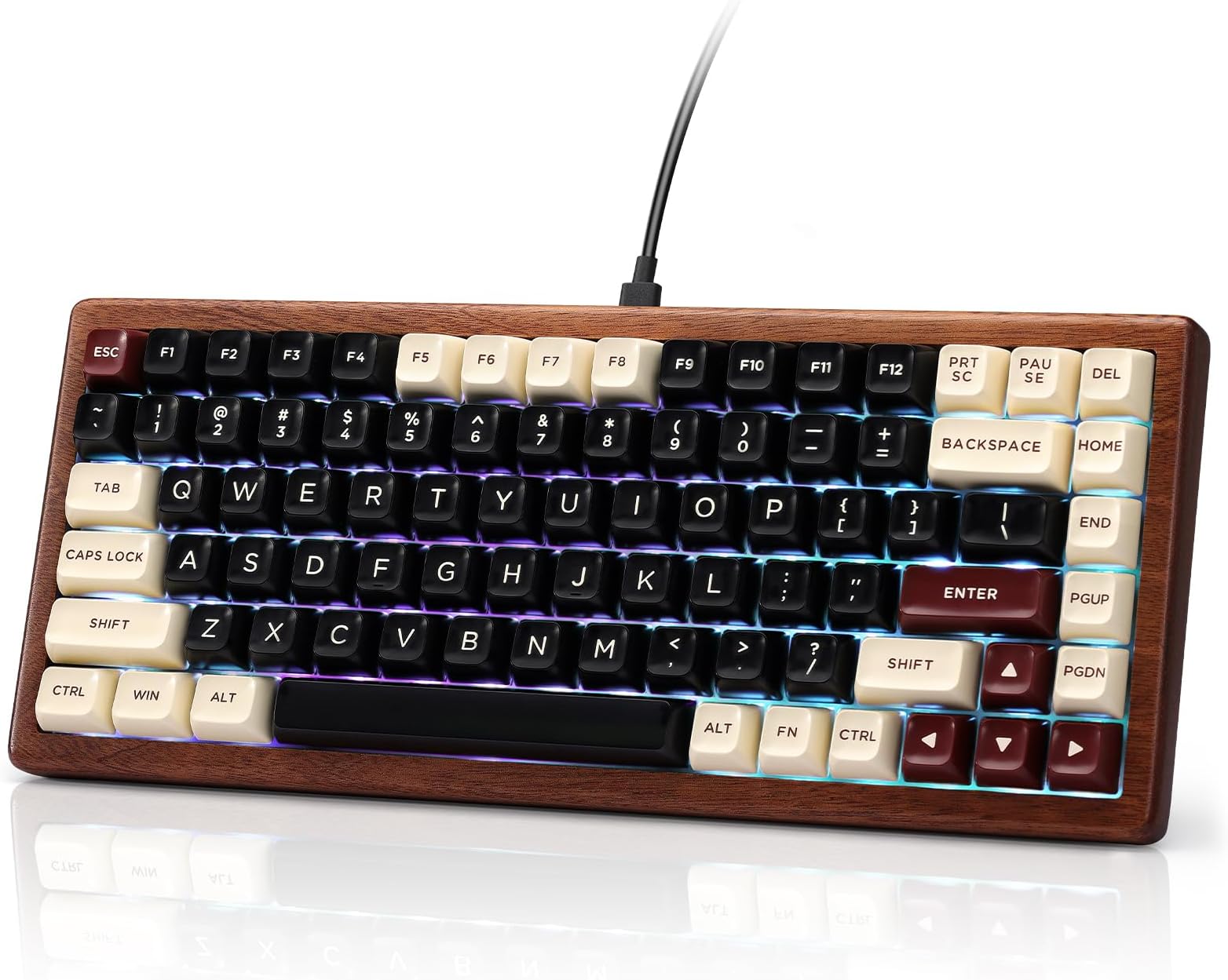 Amazon.com: GLENCREAG WK84 USB-C Wired Wooden Mechanical Keyboard, 75% ...