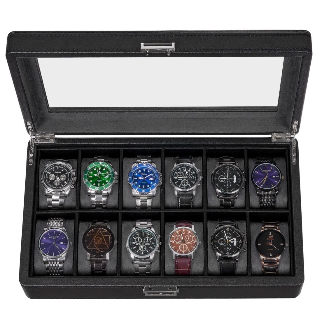 Amazon.com: BEWISHOME Watch Box Organizer, 12 Watch Case for Men Luxury ...