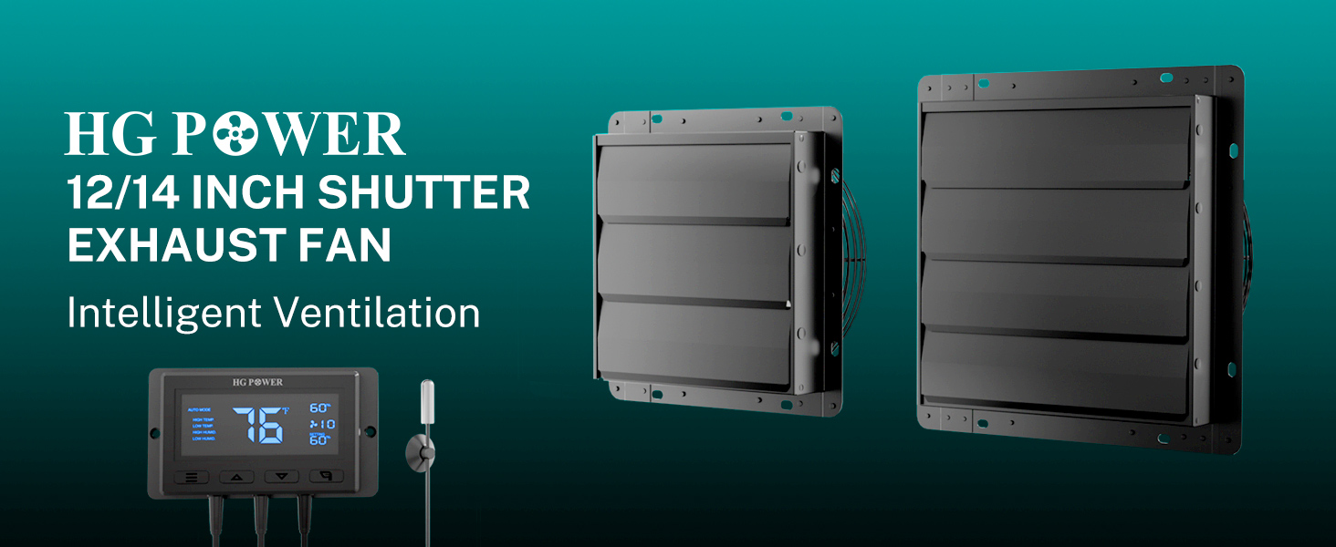 Ventilation Fan VEVOR Shutter Exhaust Fan, 16'' With Temperature ...