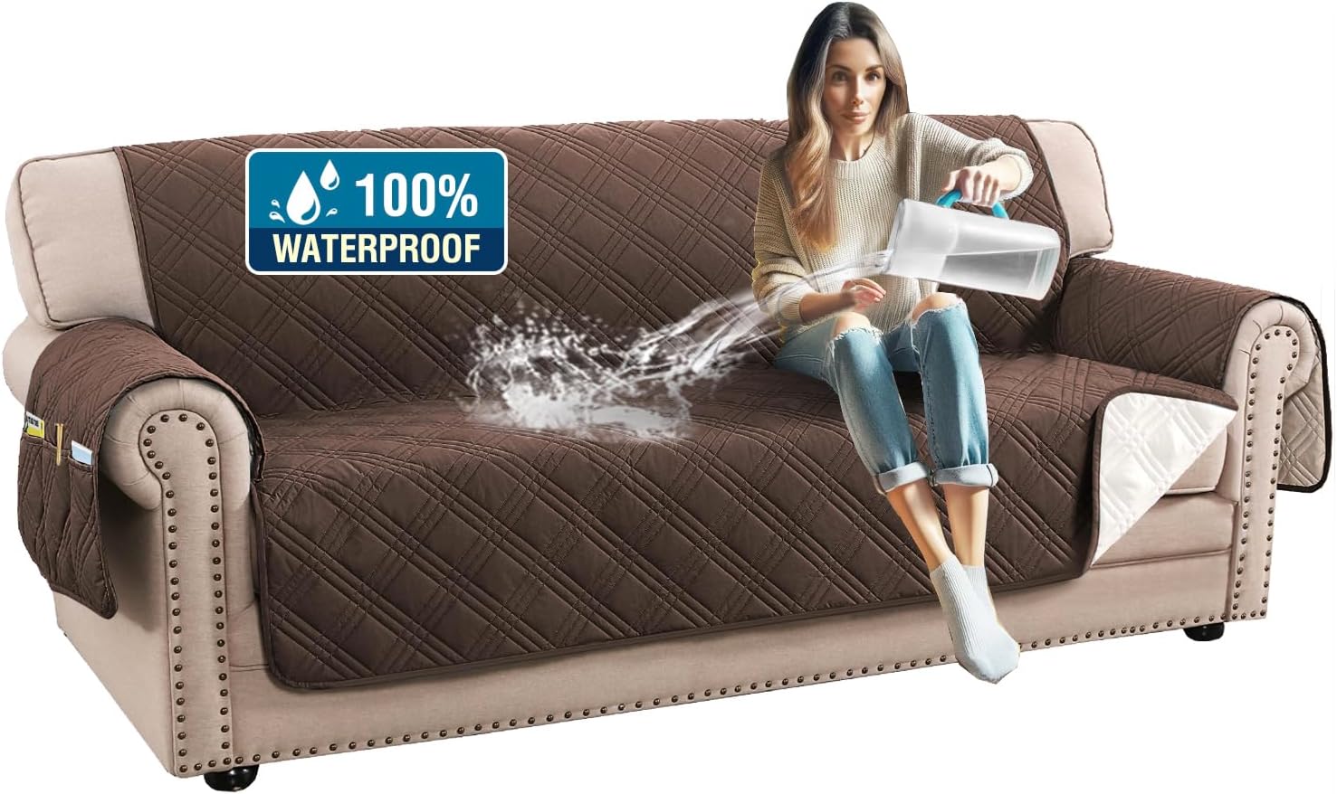 Amazon.com: H.VERSAILTEX 100% Waterproof Couch Covers for 3 Cushion ...