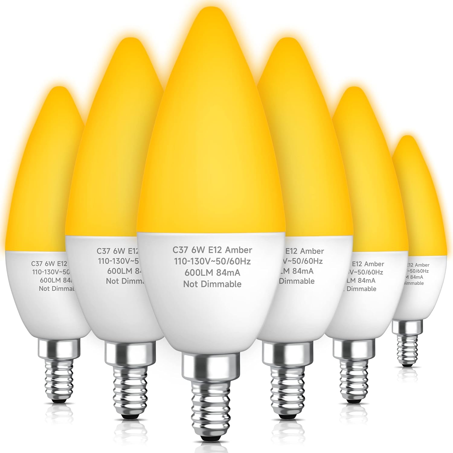 Candelabra Bug Light Bulbs, 60W Equivalent Amber LED Bulbs, 6W Yellow ...