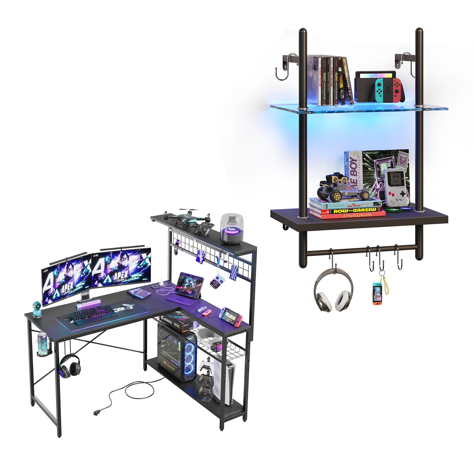 Amazon.com: Bestier L Shaped 51" LED Gaming Desk with Power Outlets ...