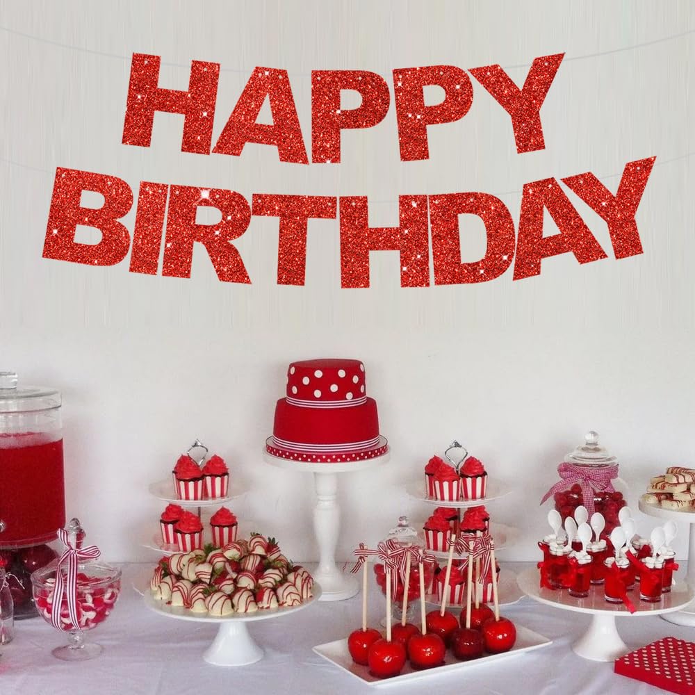 Snapklik.com : BEISHIDA Red Happy Birthday Banner - Pre-Strung