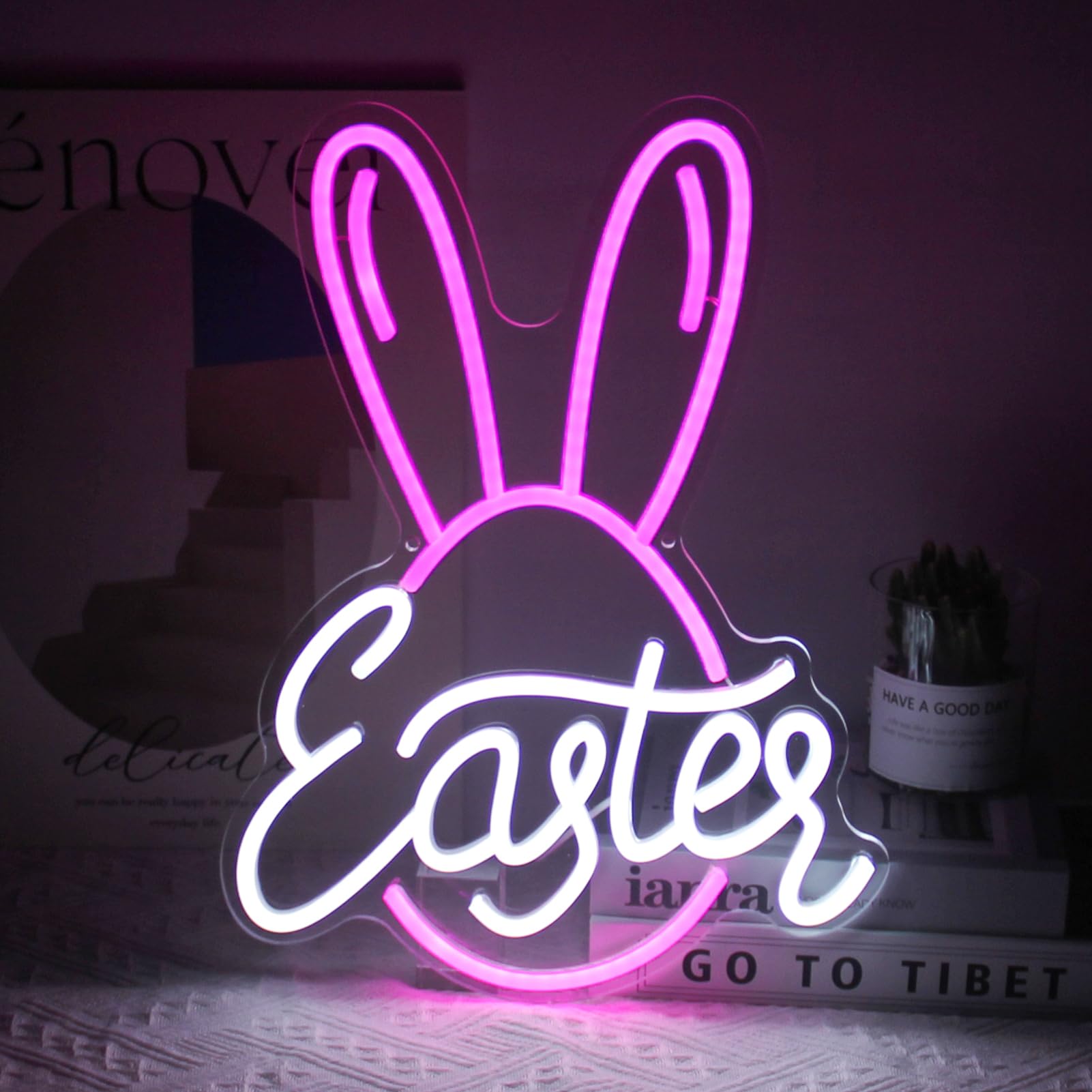Amazon.com : Kullneon Easter Bunny Neon Sign Pink Easter Egg Neon Light ...