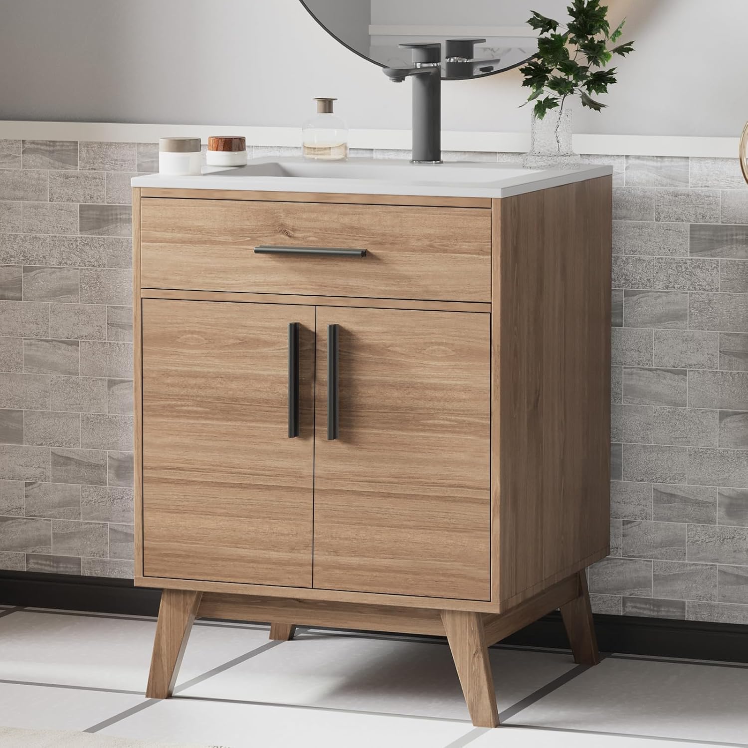 Amazon.com: LUXOAK Mid-Century Small Bathroom Vanity with Sink, 24.5 ...