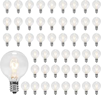 50 Pack G40 Light Bulbs Replacement, 120V 5W Clear Globe G40 Outdoor ...