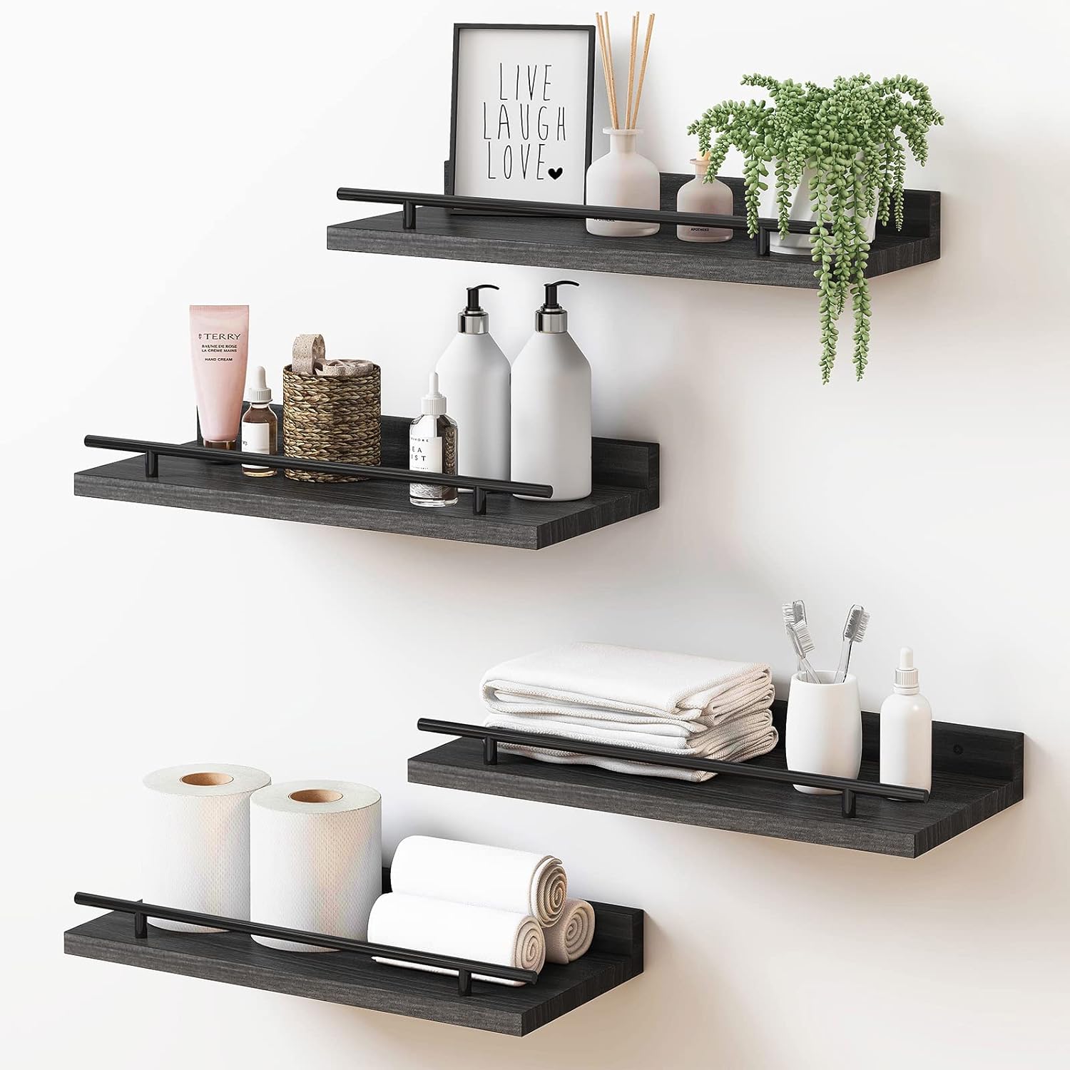 Amazon.com: Fixwal Floating Shelves, Bathroom Wall Decor Set of 4 ...