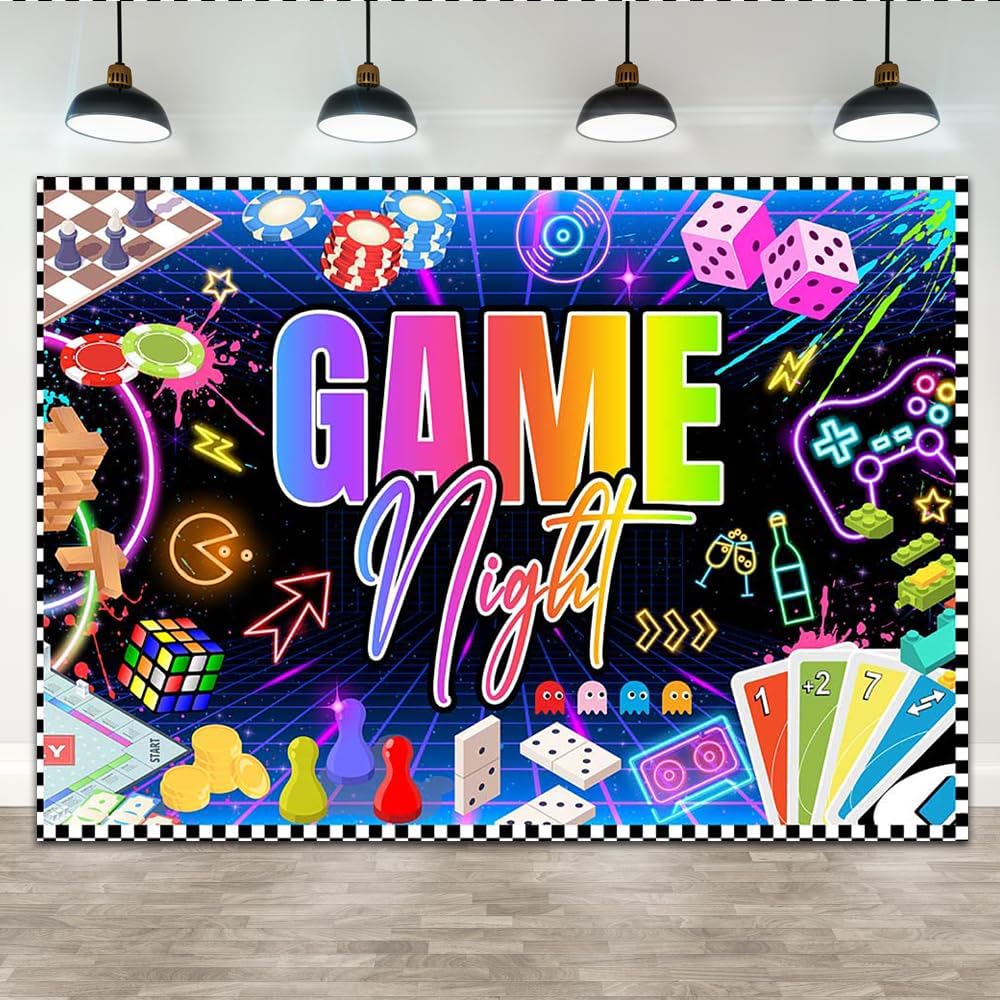 Amazon.com : Lofaris 7x5ft Game Night Backdrop Glow Neon Banner Decor ...