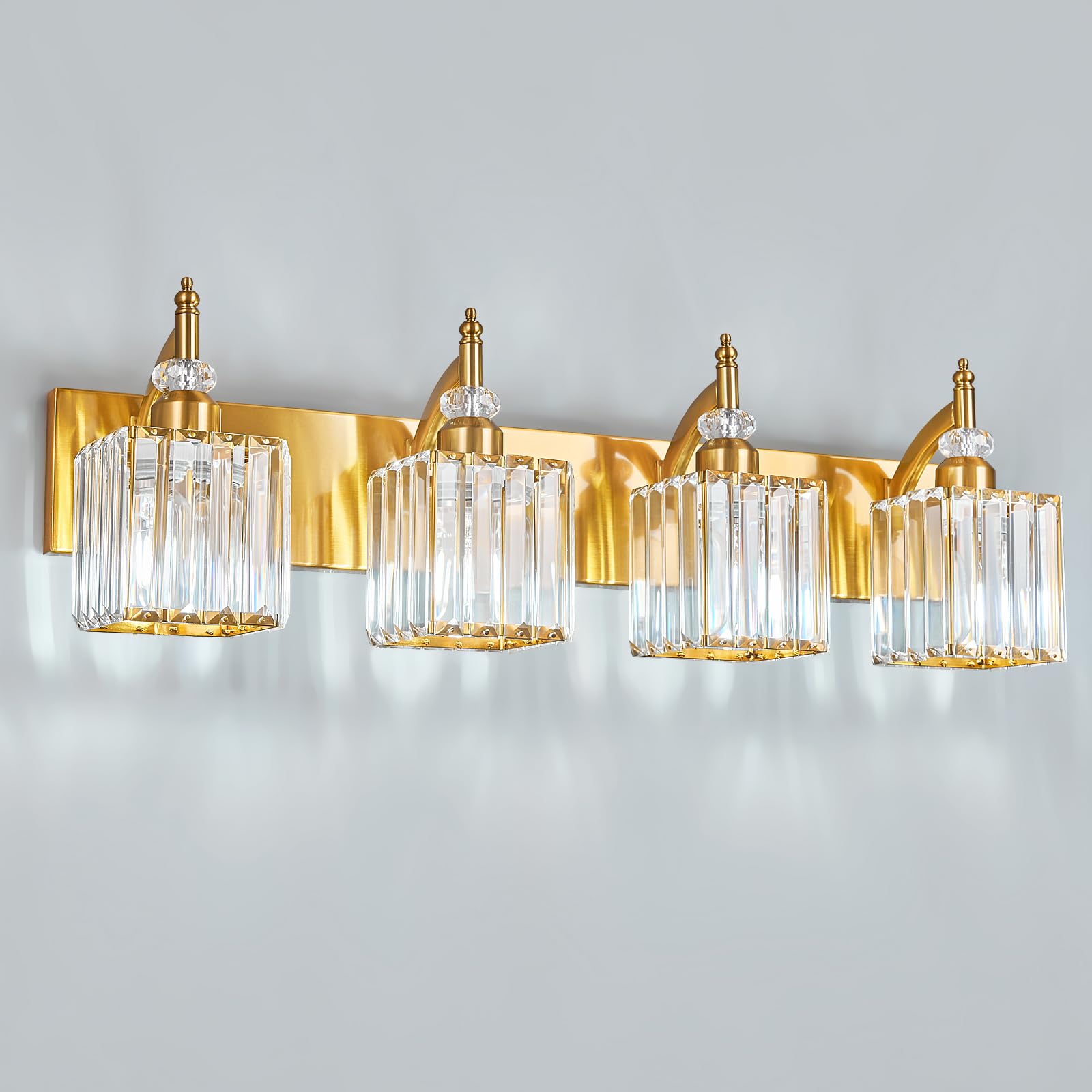 BBLLWJ Crystal Vanity Lights Gold 4 Light Bathroom Vanity Light Crystal ...