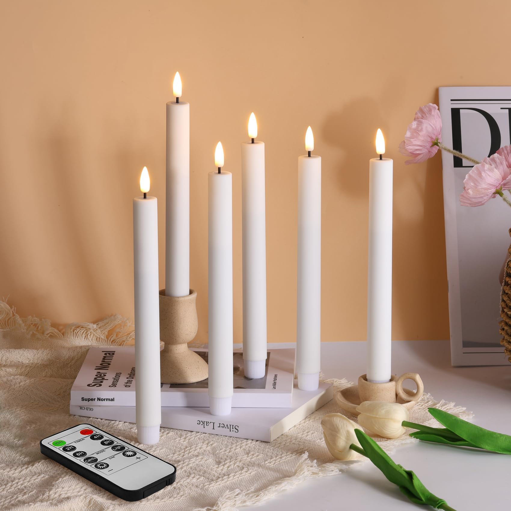 Eywamage White Flameless LED Taper Candles with Remote Timer ...