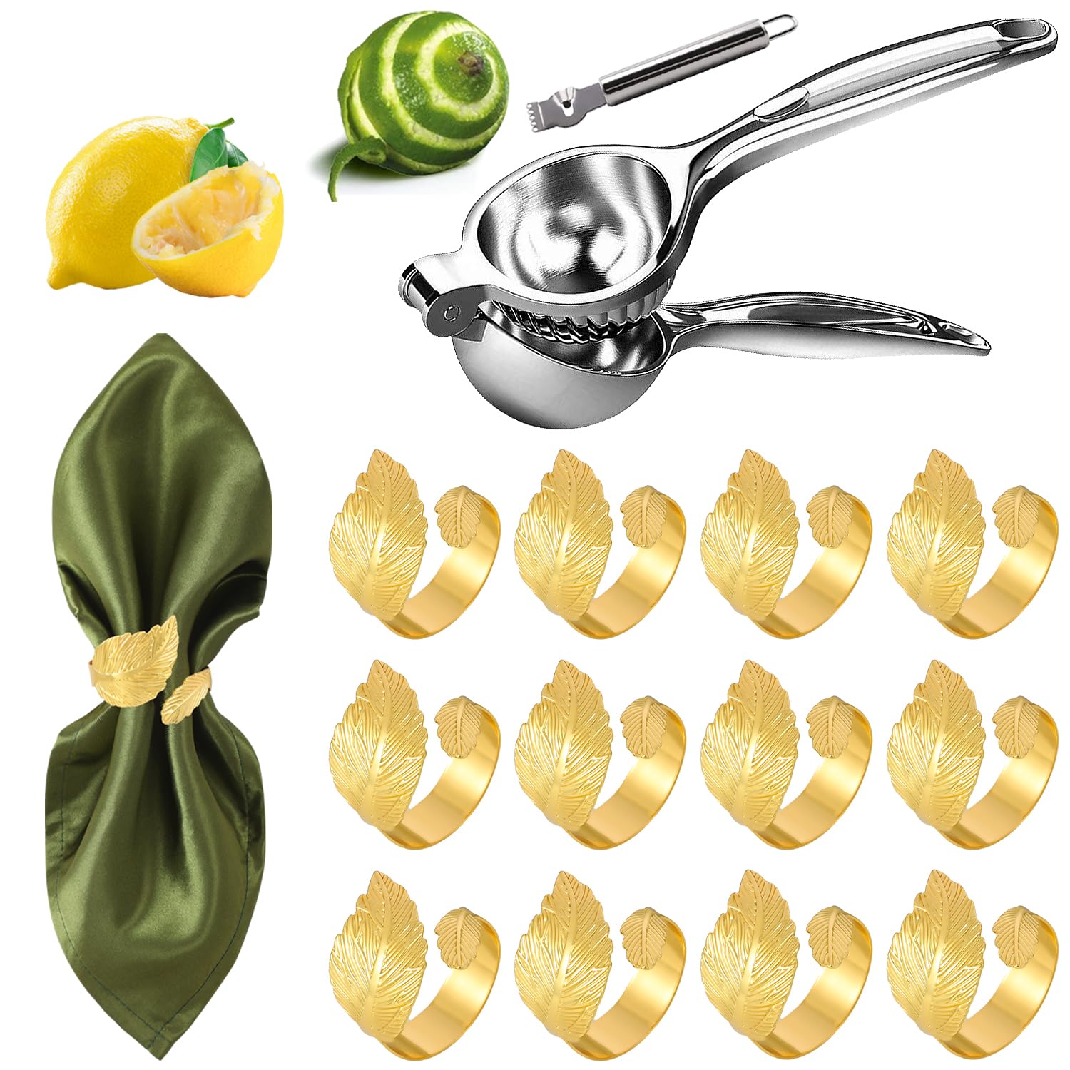 Amazon.com: Lemon Squeezer with Zester + Napkin Rings Set of 12, Metal ...