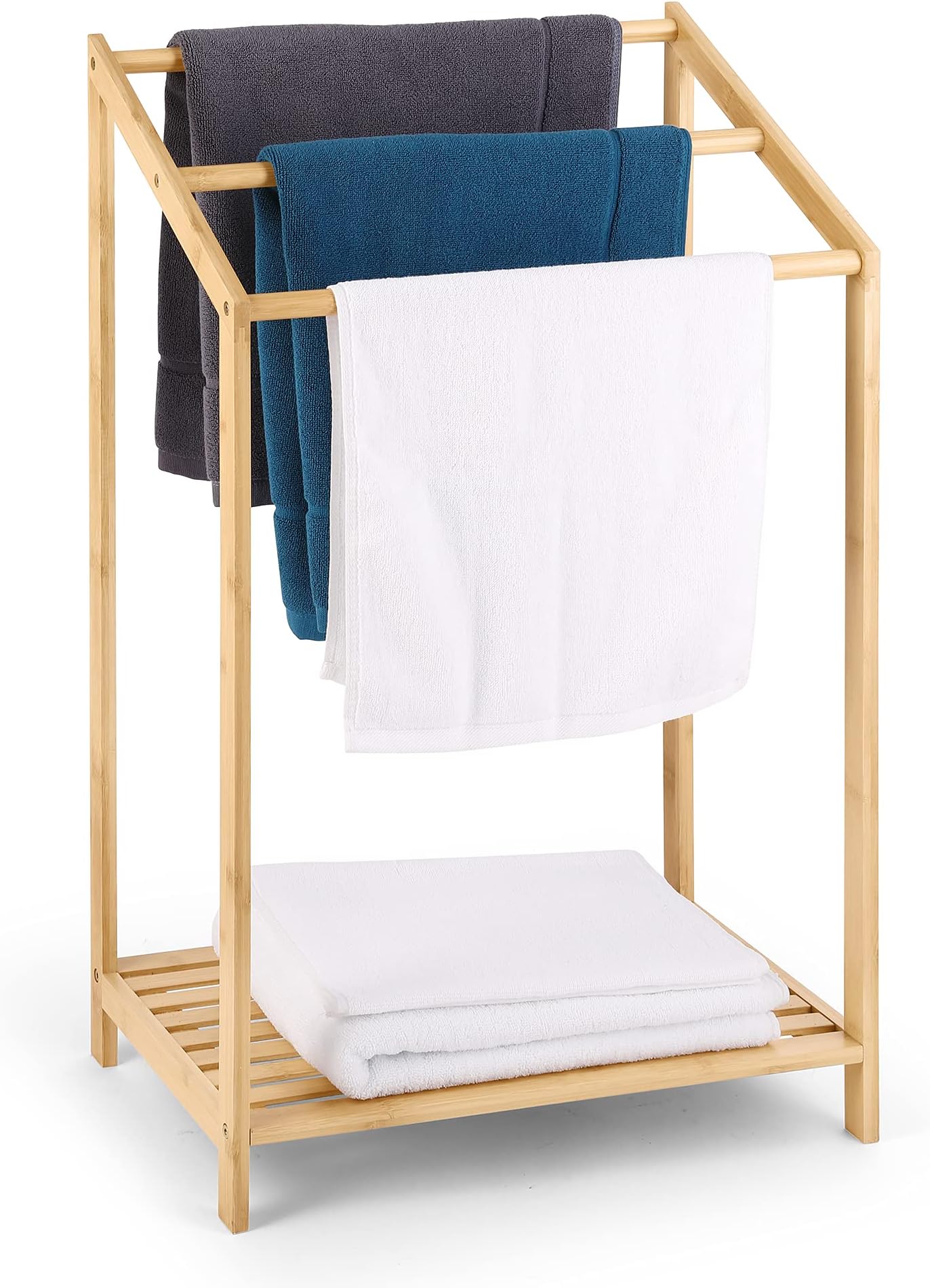 Amazon.com: HYNAWIN Bamboo Bath Towel Rack, Multifunctional Bathroom ...