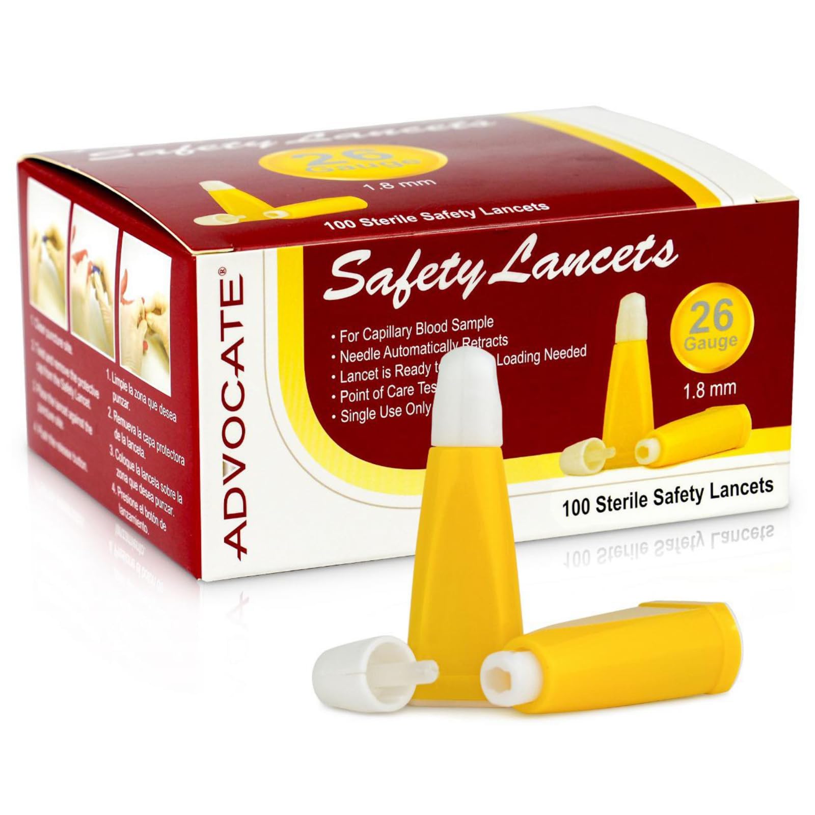 Amazon.com: Pressure Activated Safety Lancets, 26G 1.8mm Box of 100 ...
